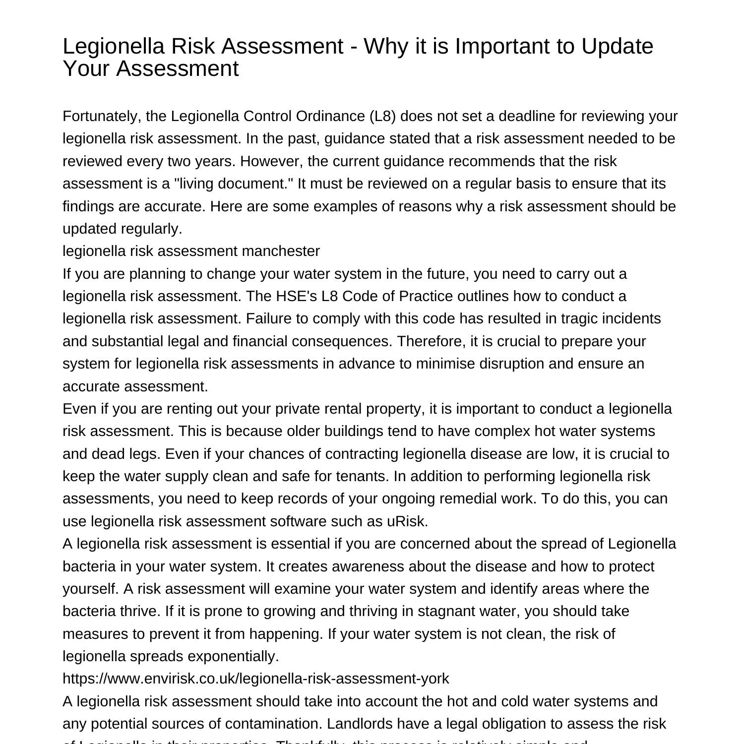 Legionella Risk Assessment Why it is Important to Update Your ...