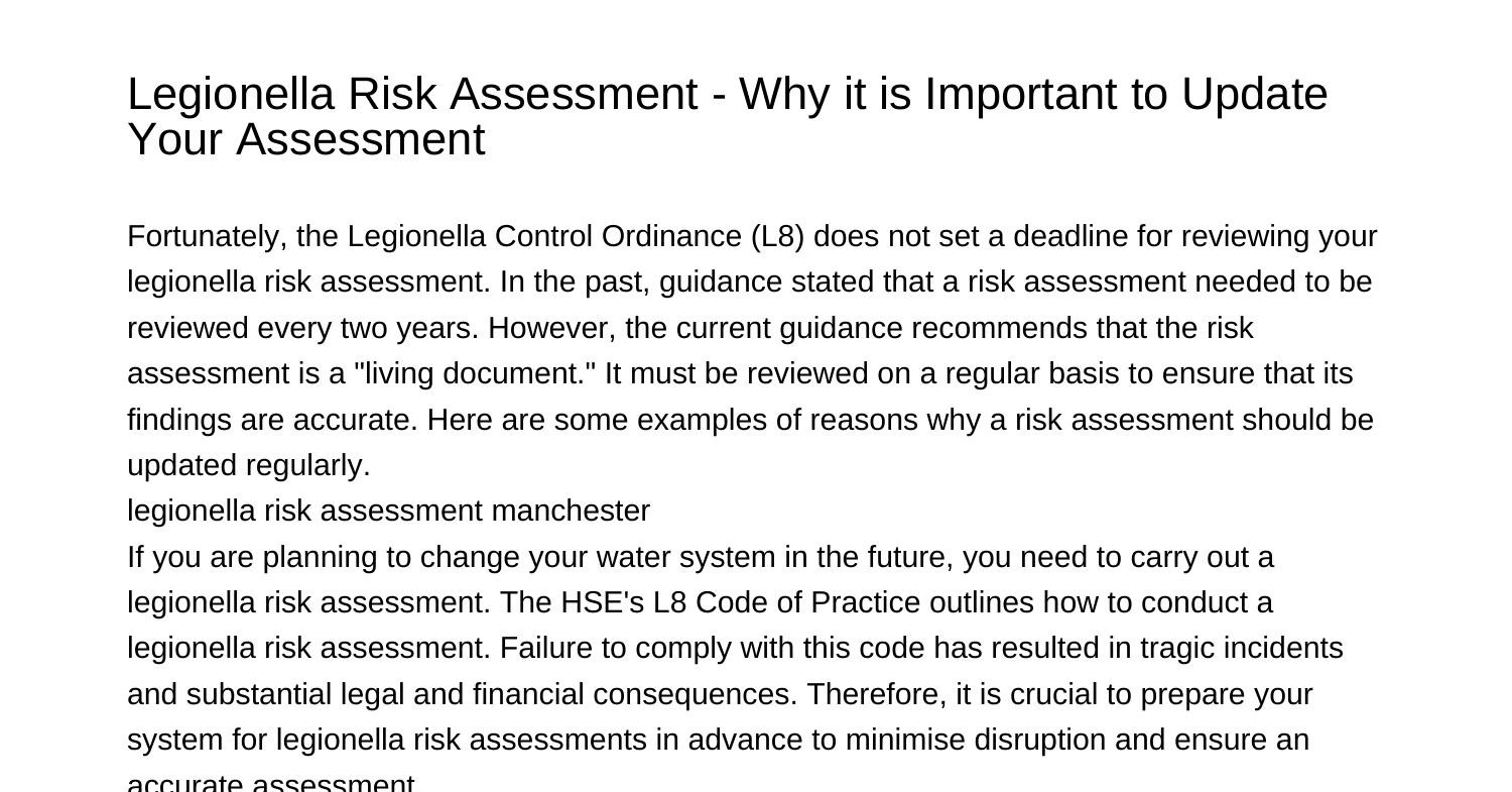 Legionella Risk Assessment Why it is Important to Update Your ...