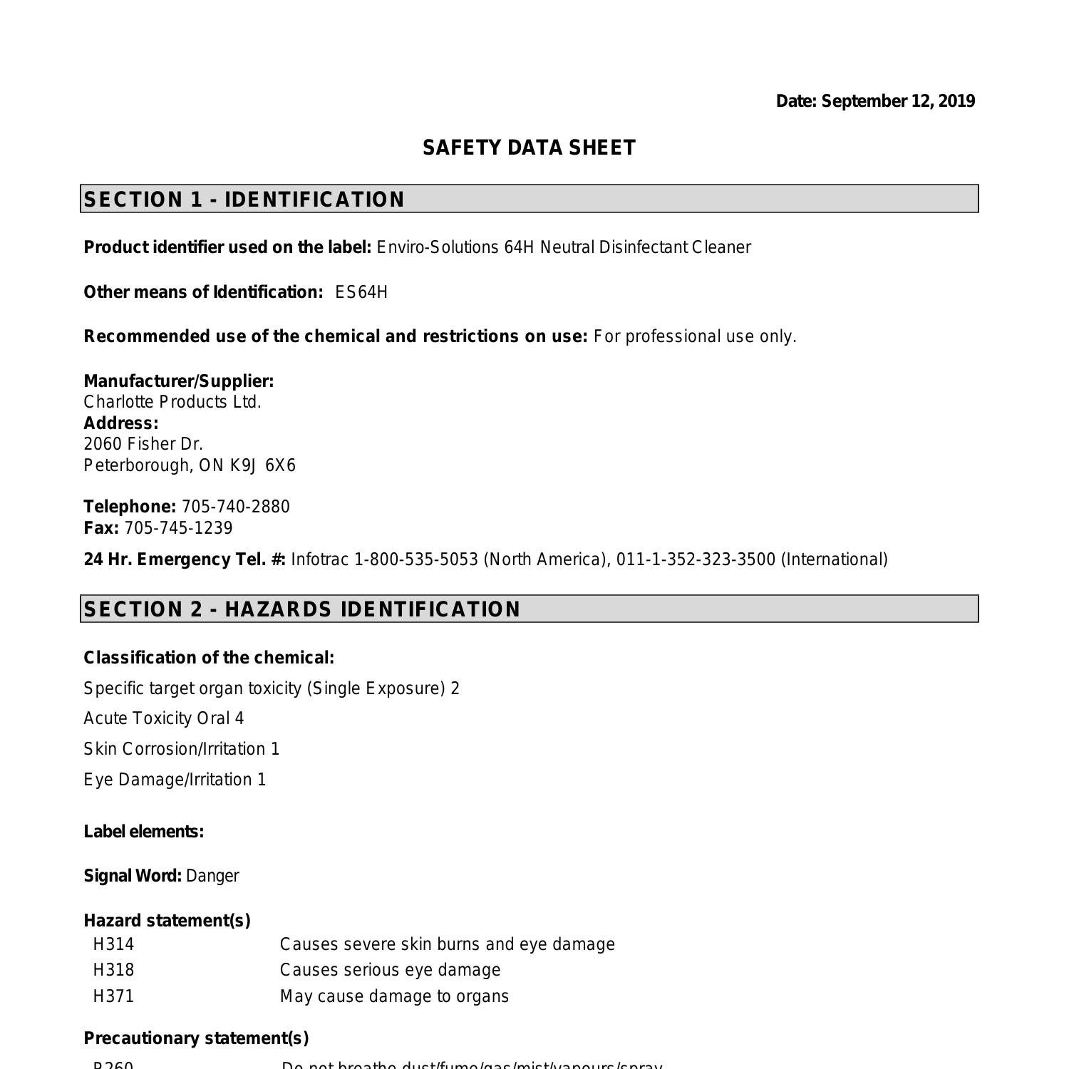 Safety Sheet Enviro Solutions Es-64.pdf | DocDroid