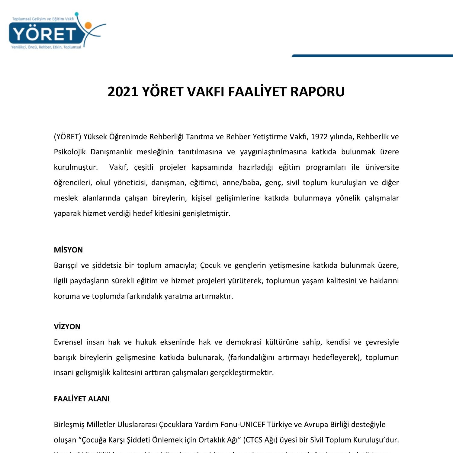 YÖRET Vakfı 2021 Faaliyet Raporu.pdf | DocDroid