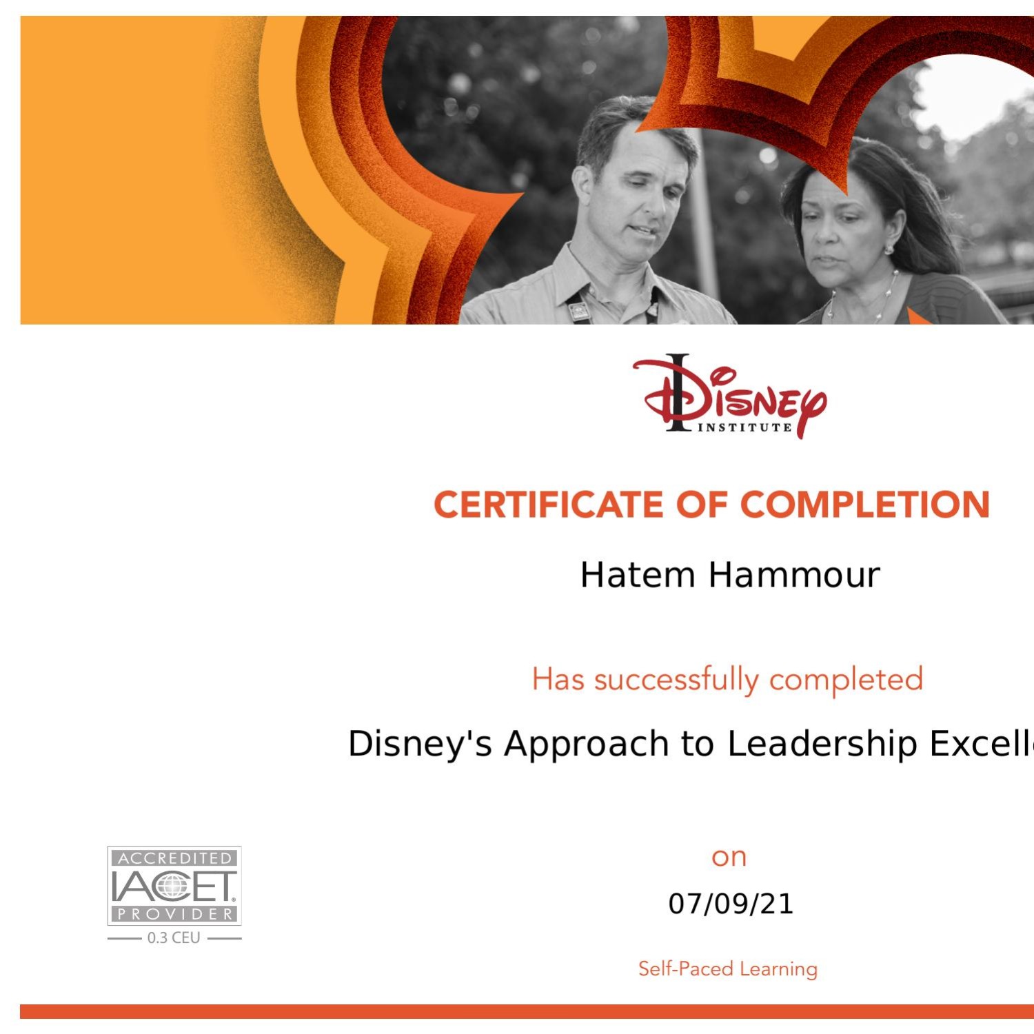 Disney Institute - Leadership Excellence Certificate - Hatem Hammour ...
