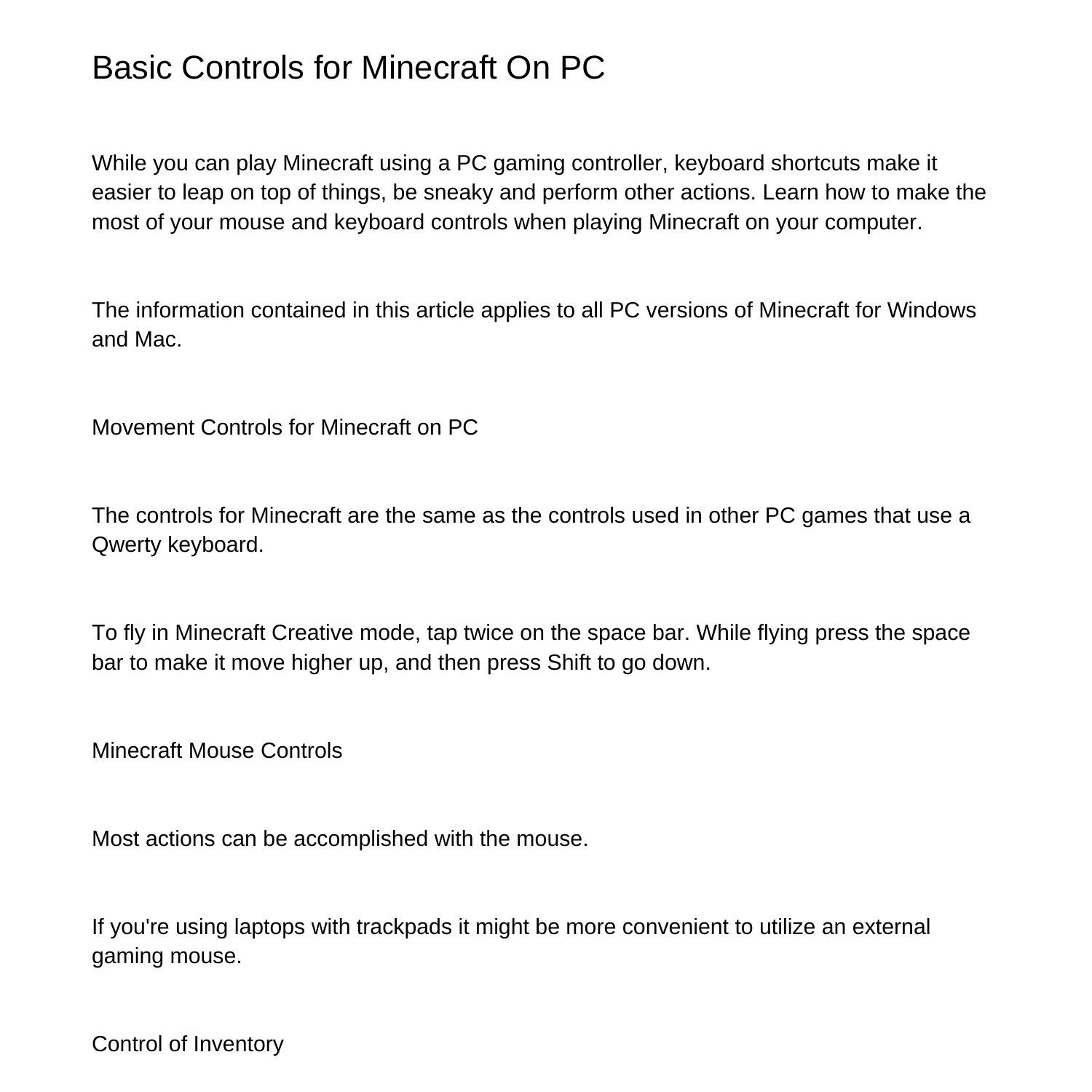 Basic Controls for Minecraft On PCdiuit.pdf.pdf | DocDroid