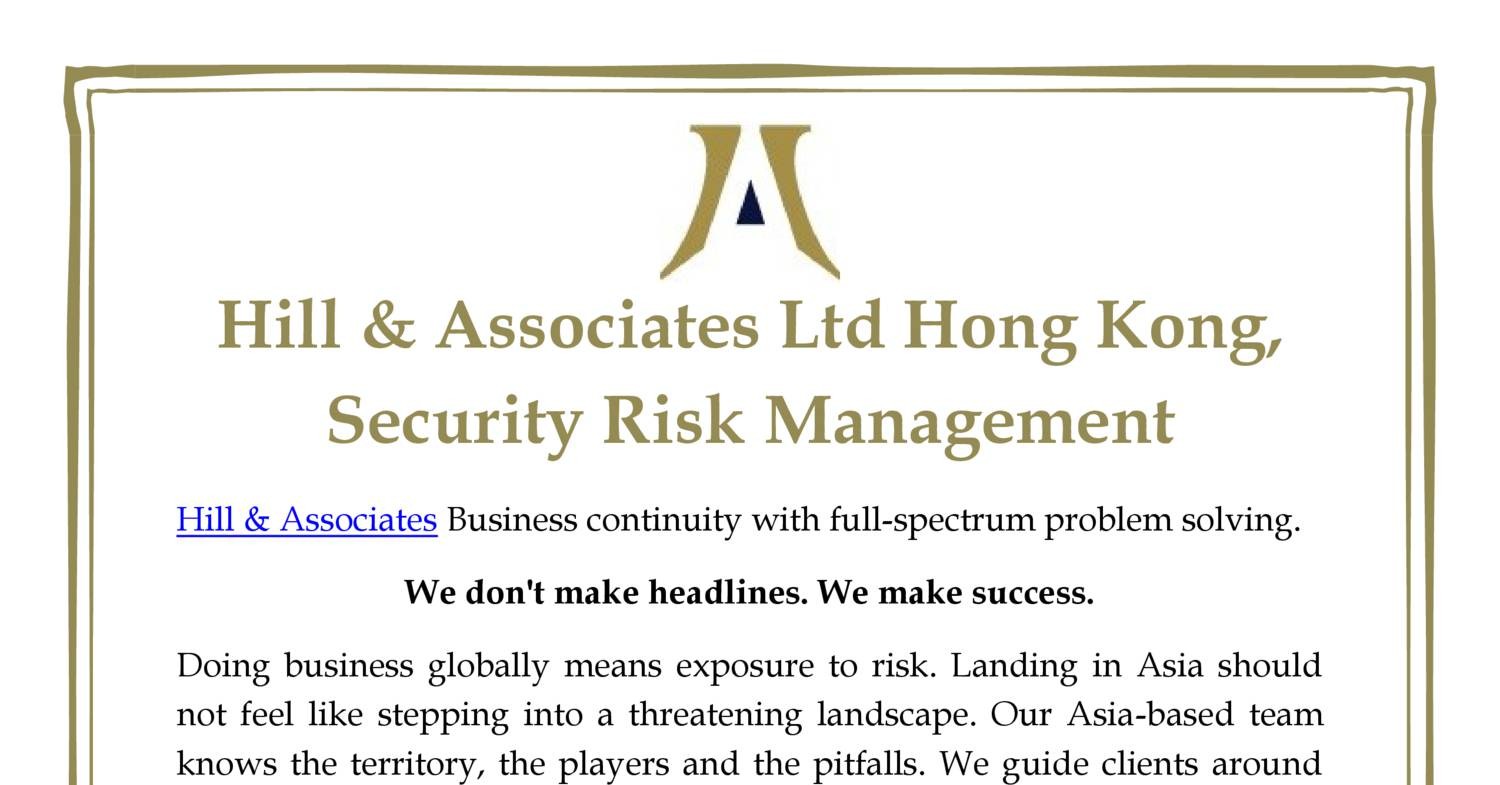 Hill & Associates Ltd Hong Kong, Security Risk Management.pdf | DocDroid