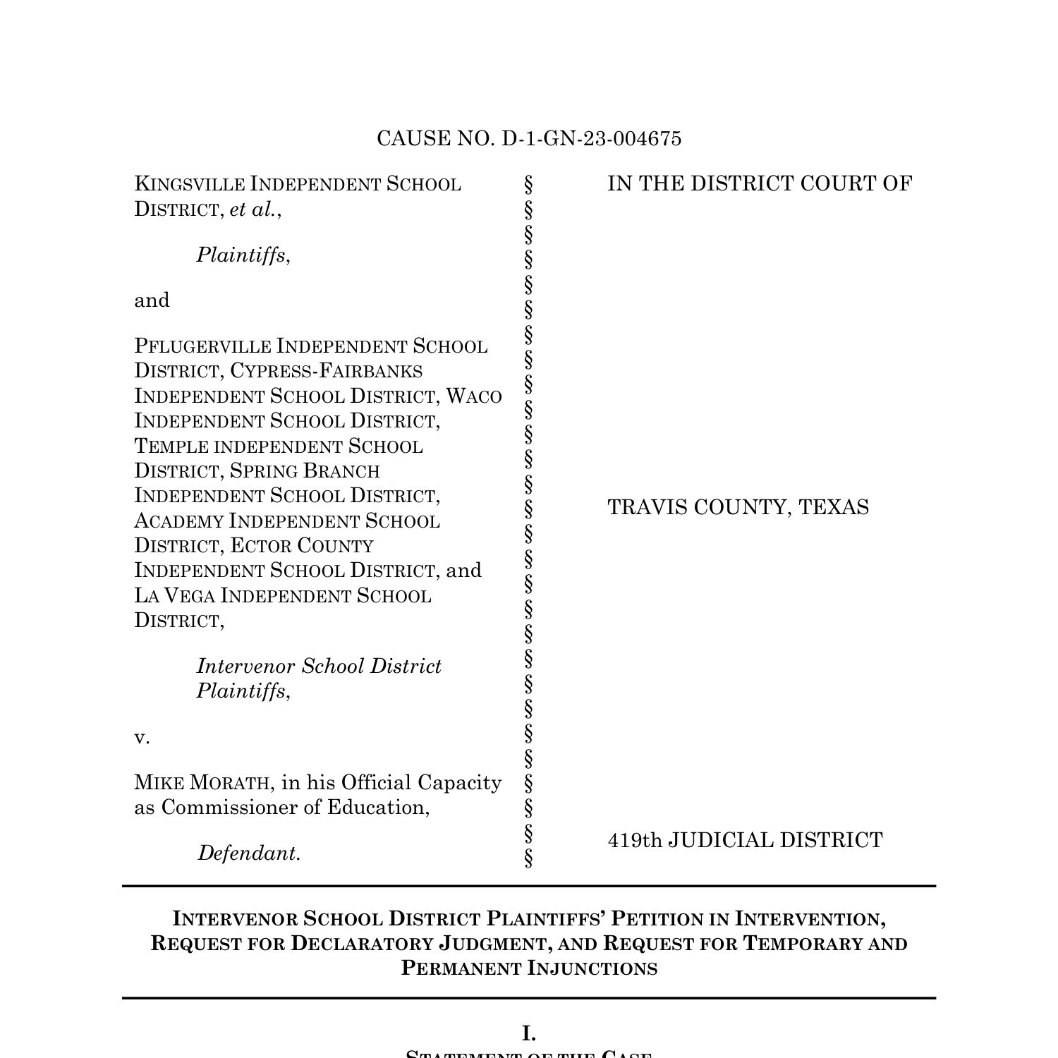 Intervenor School Districts' Petition in Intervention Request for ...
