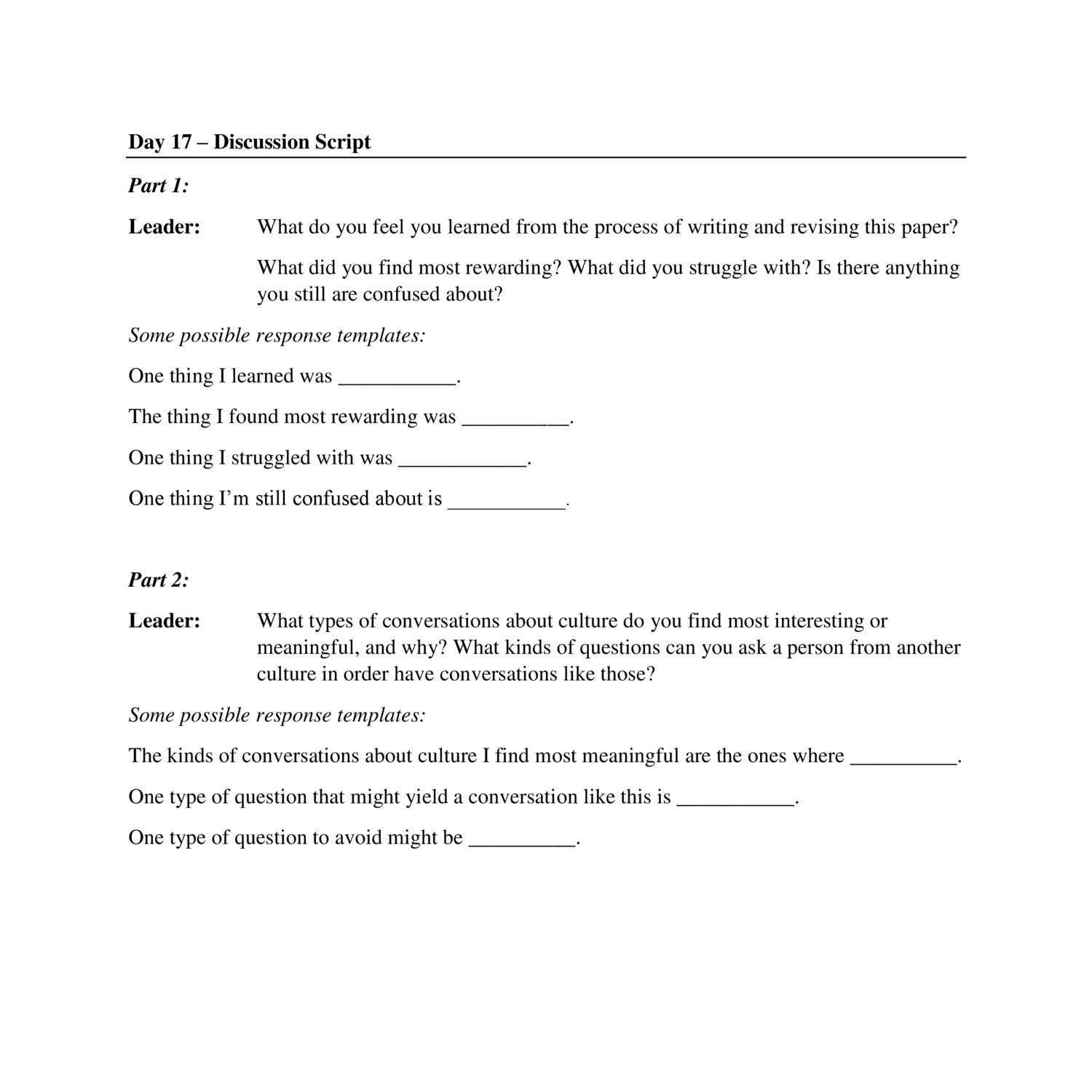 Day 17 - Discussion Script.docx | DocDroid