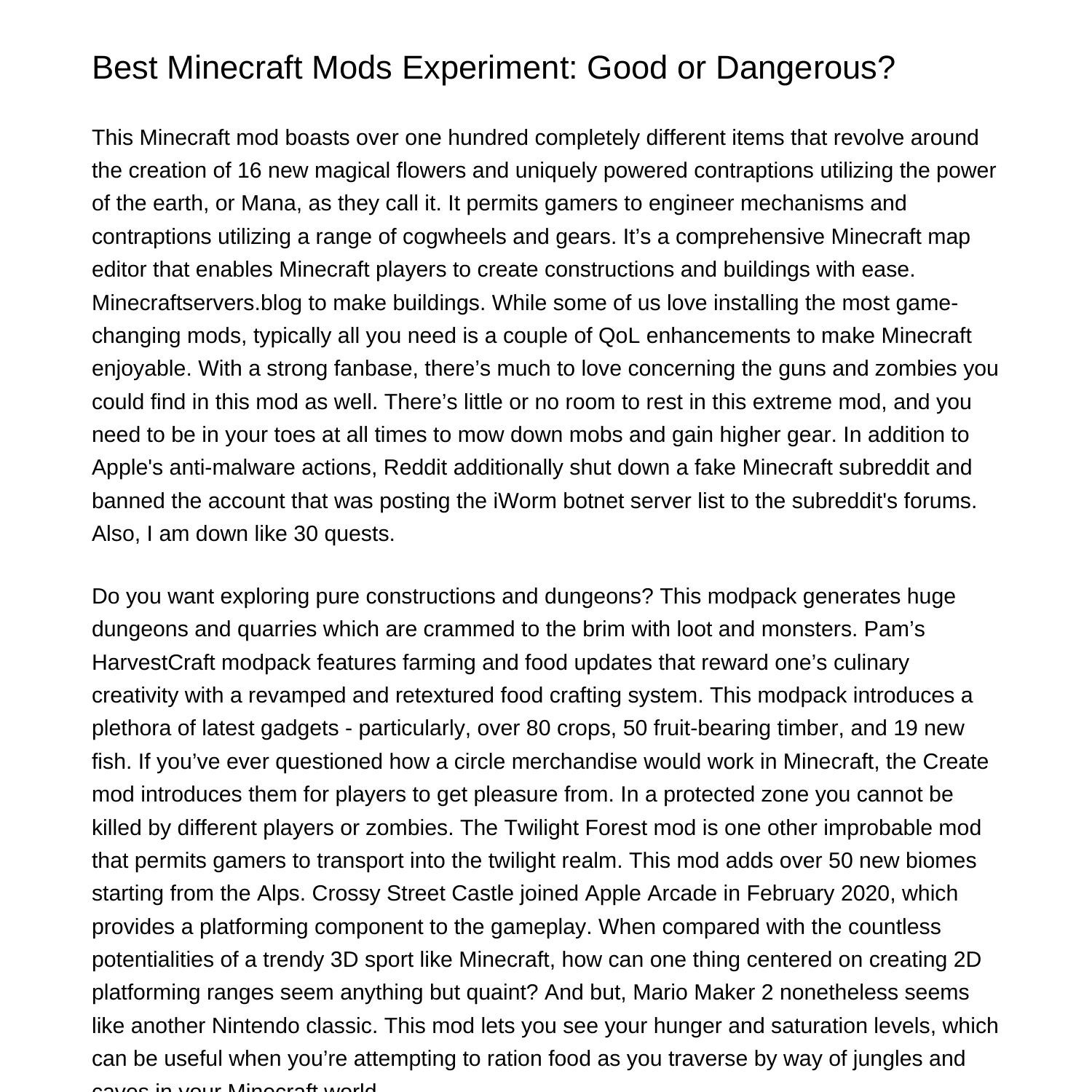 Best Minecraft Mods Experiment Good or Dangerousygirz.pdf.pdf | DocDroid