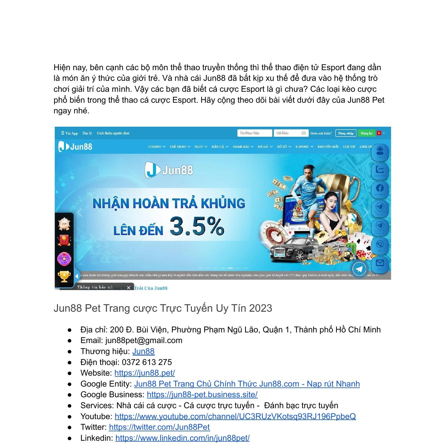 Cá cược Esport tại Jun88, Nhiều ưu đãi khủng cho Thành Viên Mới.pdf | DocDroid