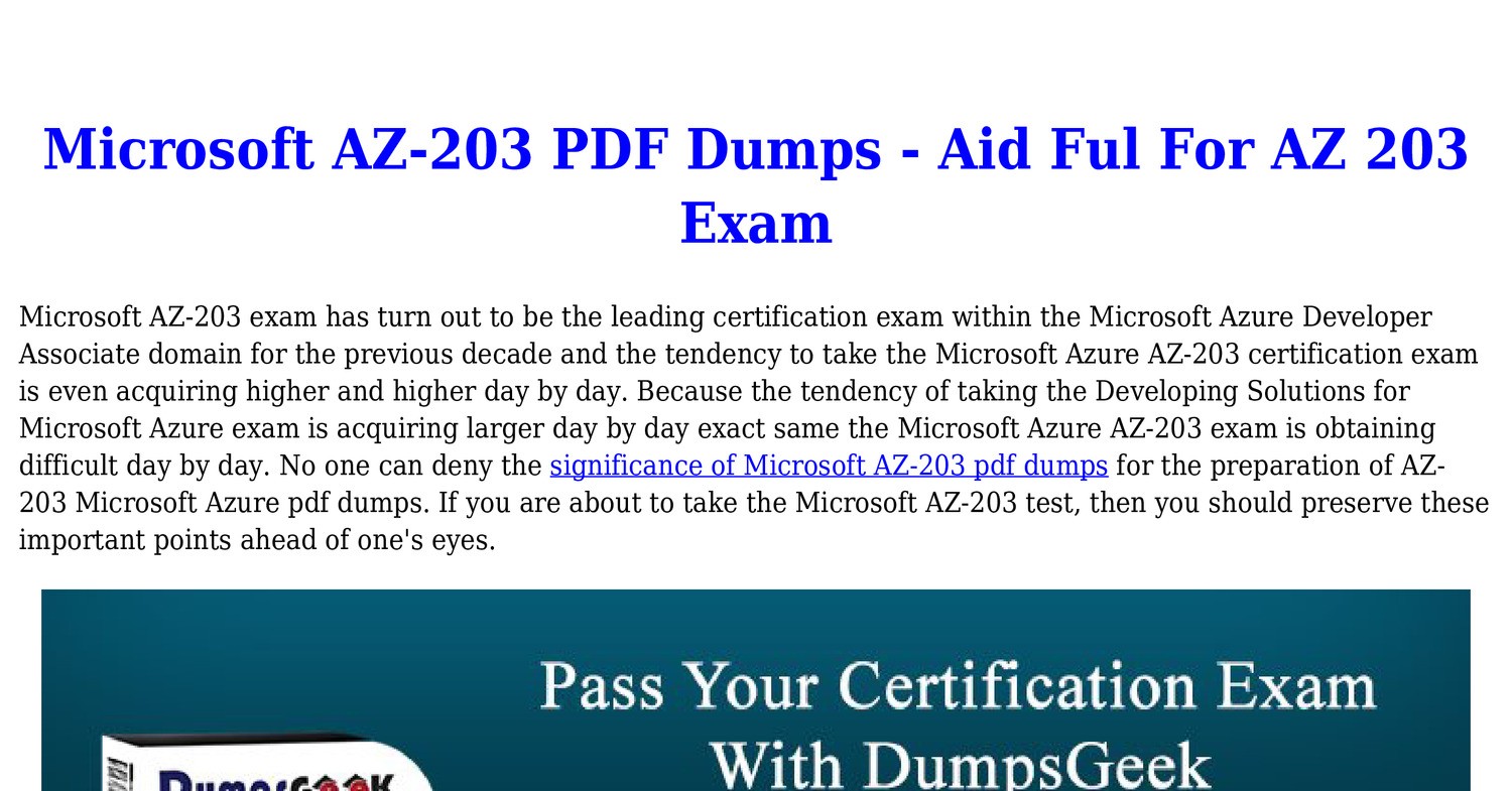 Updated AZ-203 PDF Dumps Verified by Microsoft Certified Professionals.pdf | DocDroid
