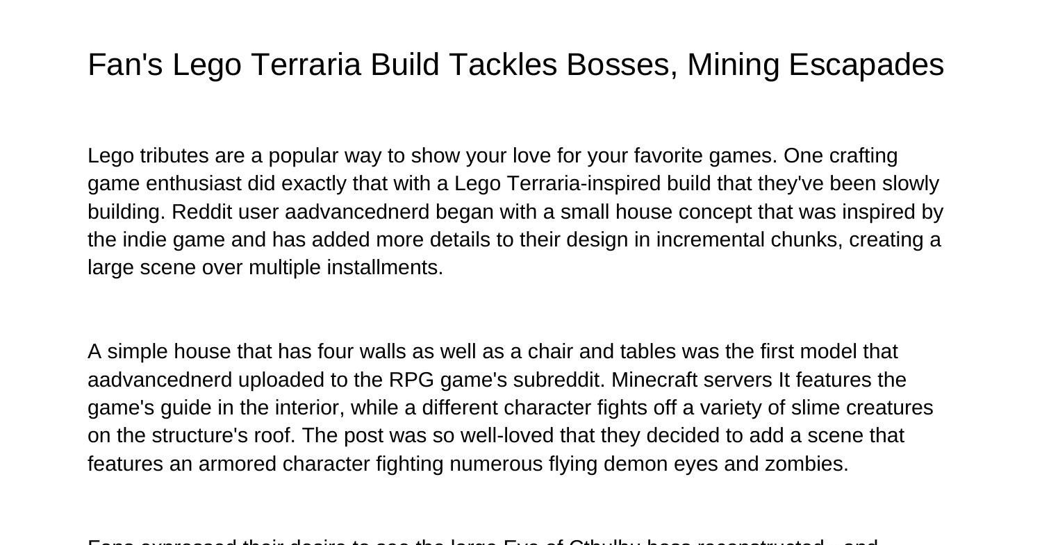 Fans Lego Terraria Build Targets Bosses And Mining Escapadeslmzha.pdf ...