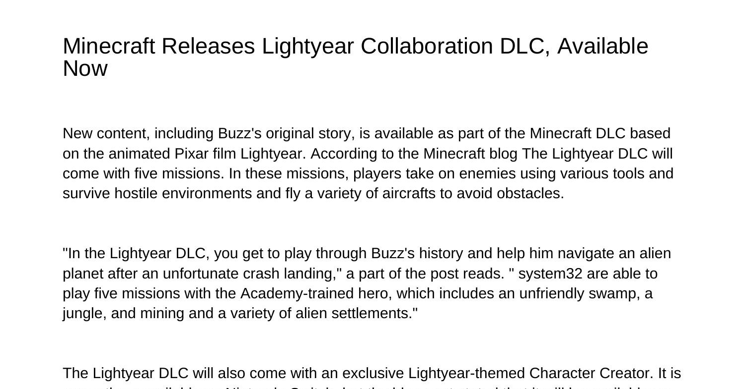 Minecraft Unveils Lightyear Collaboration DLC Now Availablefowal.pdf.pdf | DocDroid