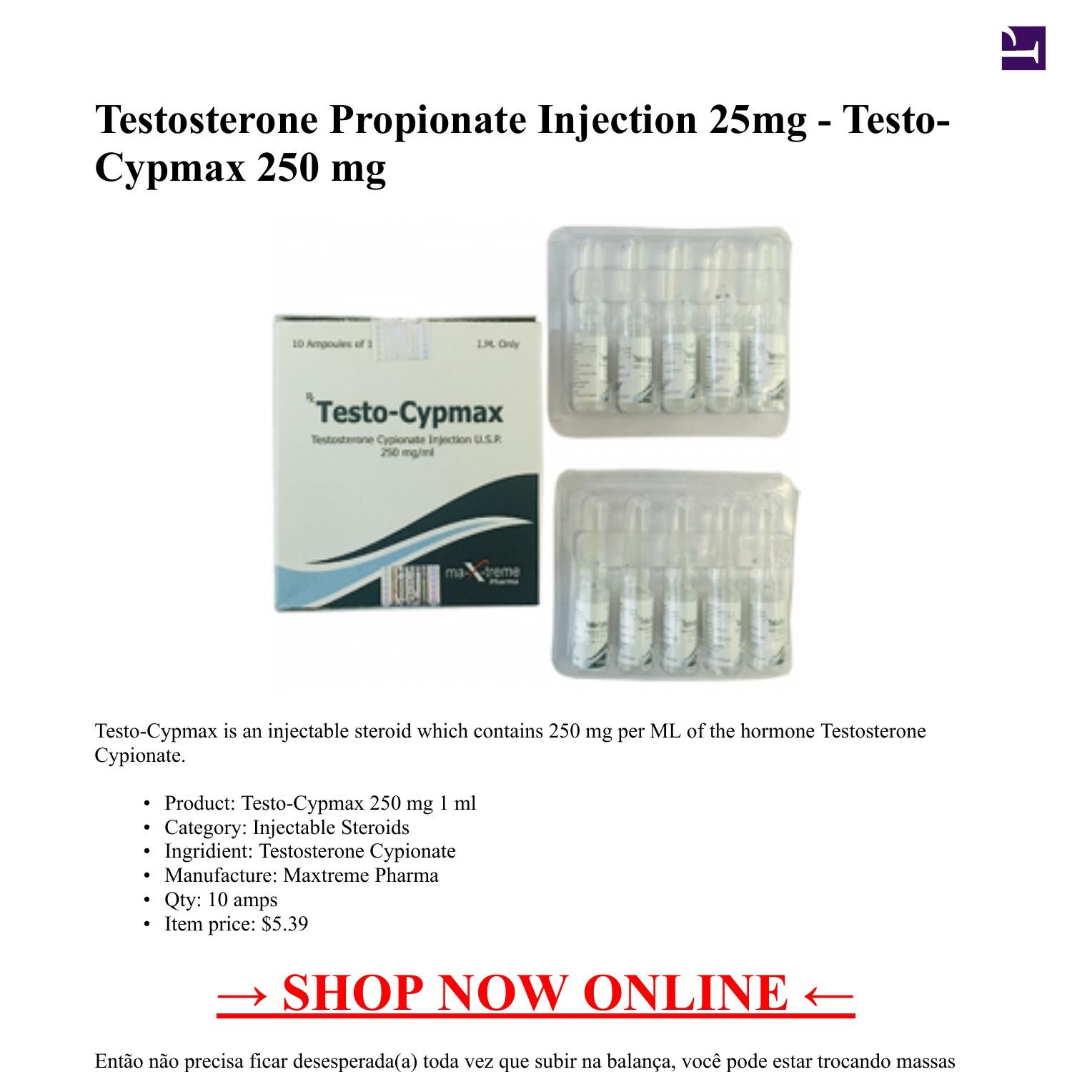 Testosterone Propionate Injection 25mg - Testo-Cypmax 250 mg 10 amps 1 ...