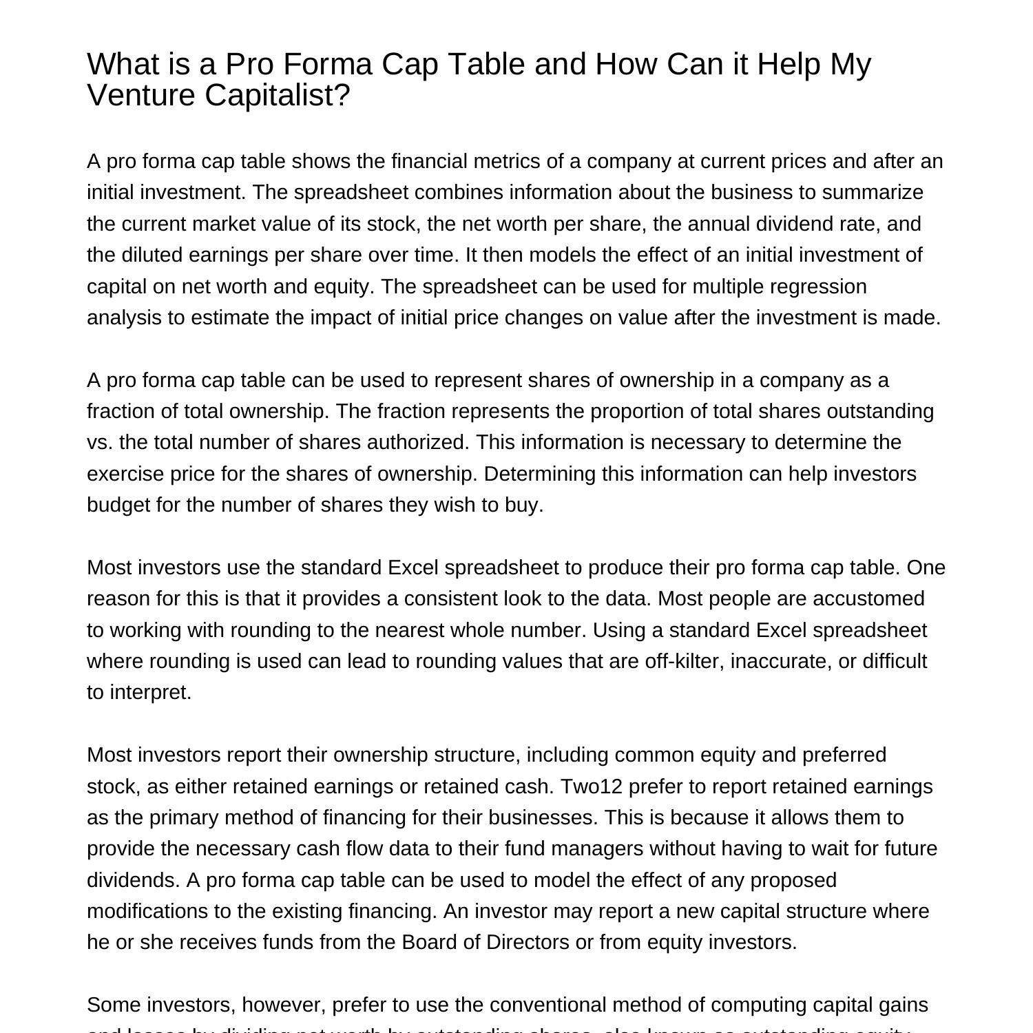 What Is A Pro Forma Cap Table And How Can It Help My Venture