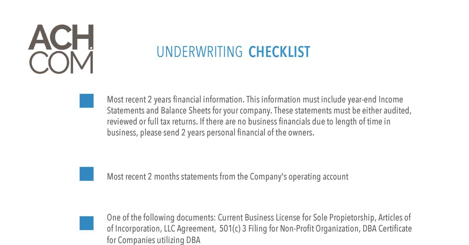 ACH Underwriting Checklist.pdf | DocDroid