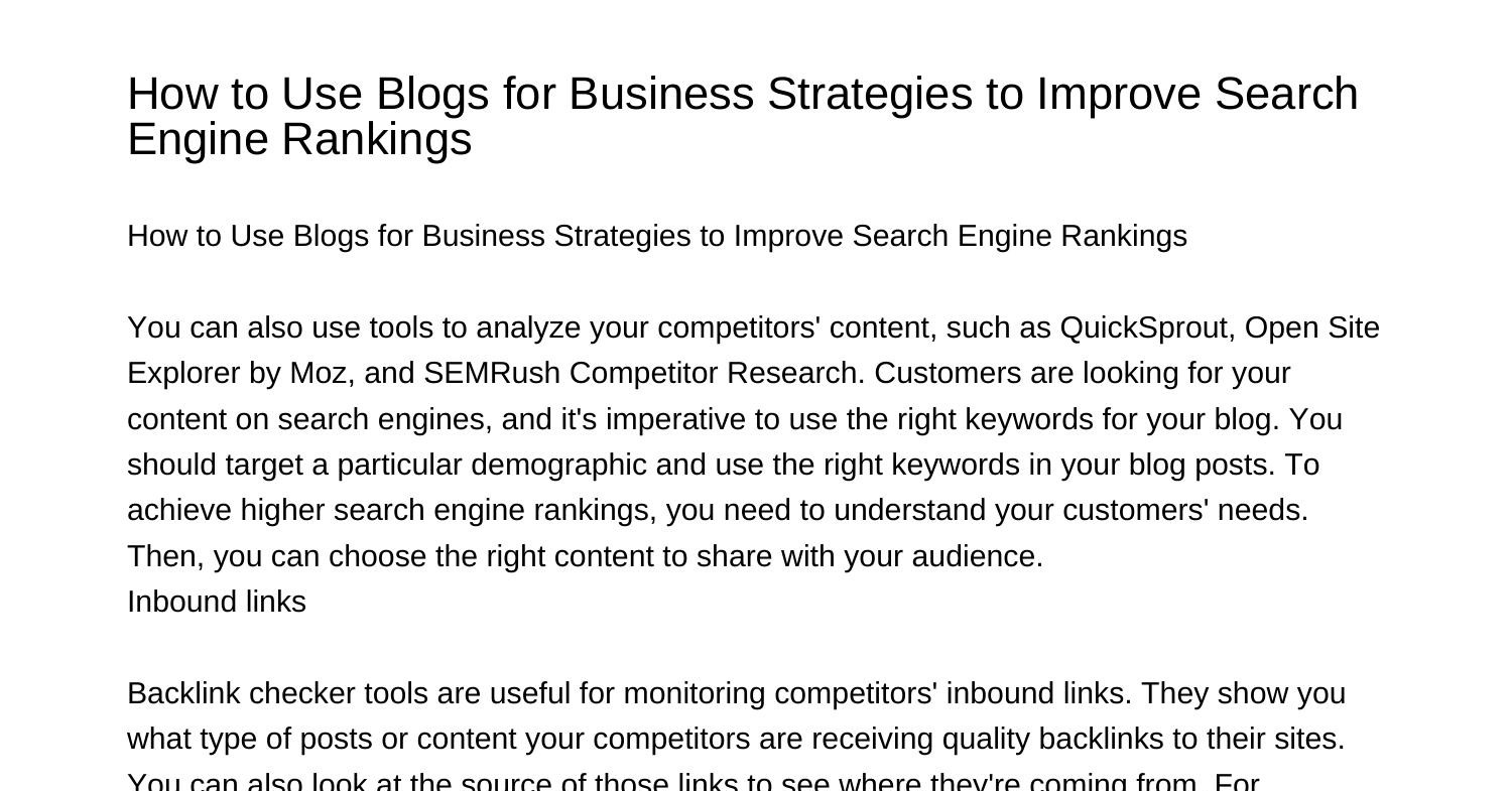 How to Use Blogs for Business Strategies to Improve Search Engine ...