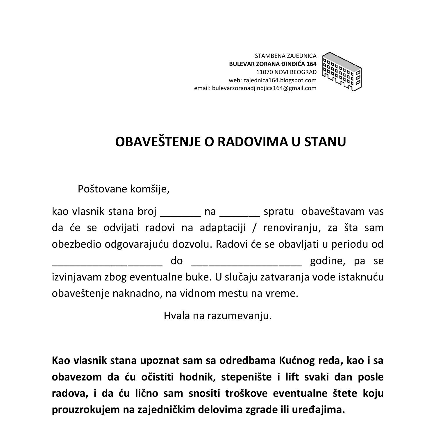 obavestenje RADOVI U STANU.pdf | DocDroid