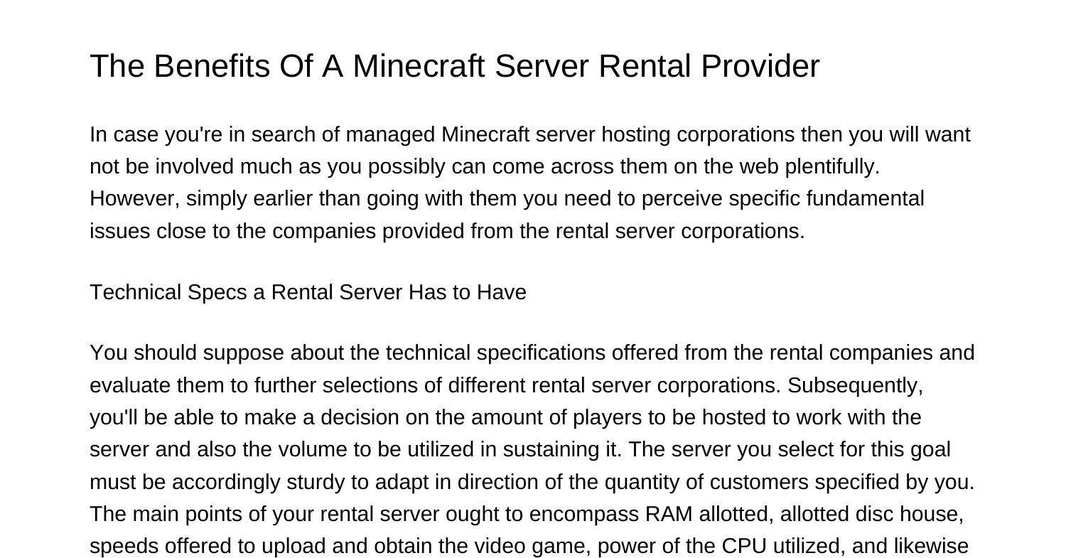 The Benefits Of A Minecraft Server Rental Providertgnpk.pdf.pdf | DocDroid