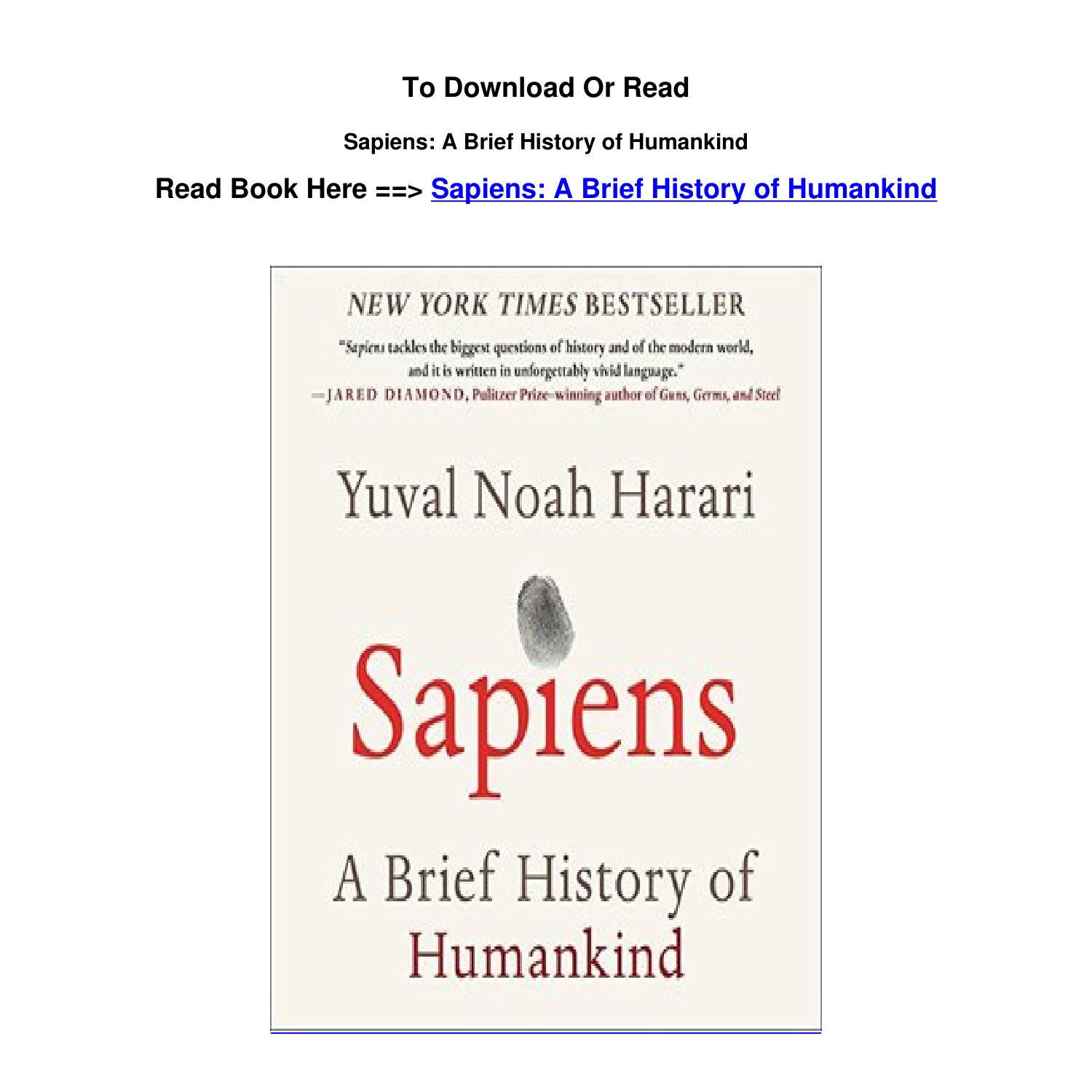 Pdf Download Sapiens A Brief History of Humankind by Yuval Noah Harari ...