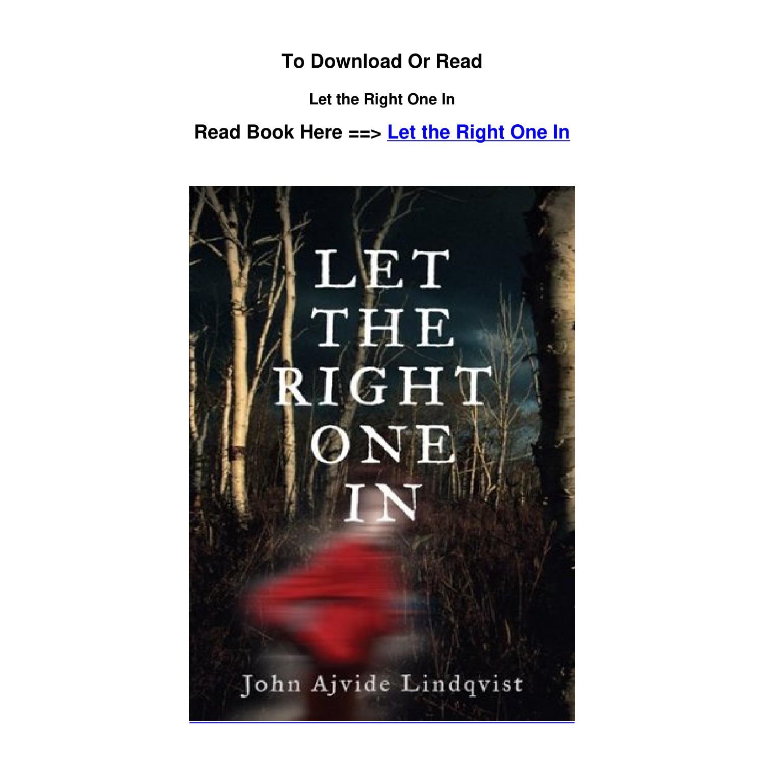DOWNLOAD epub Let the Right One In By John Ajvide Lindqvist.pdf | DocDroid