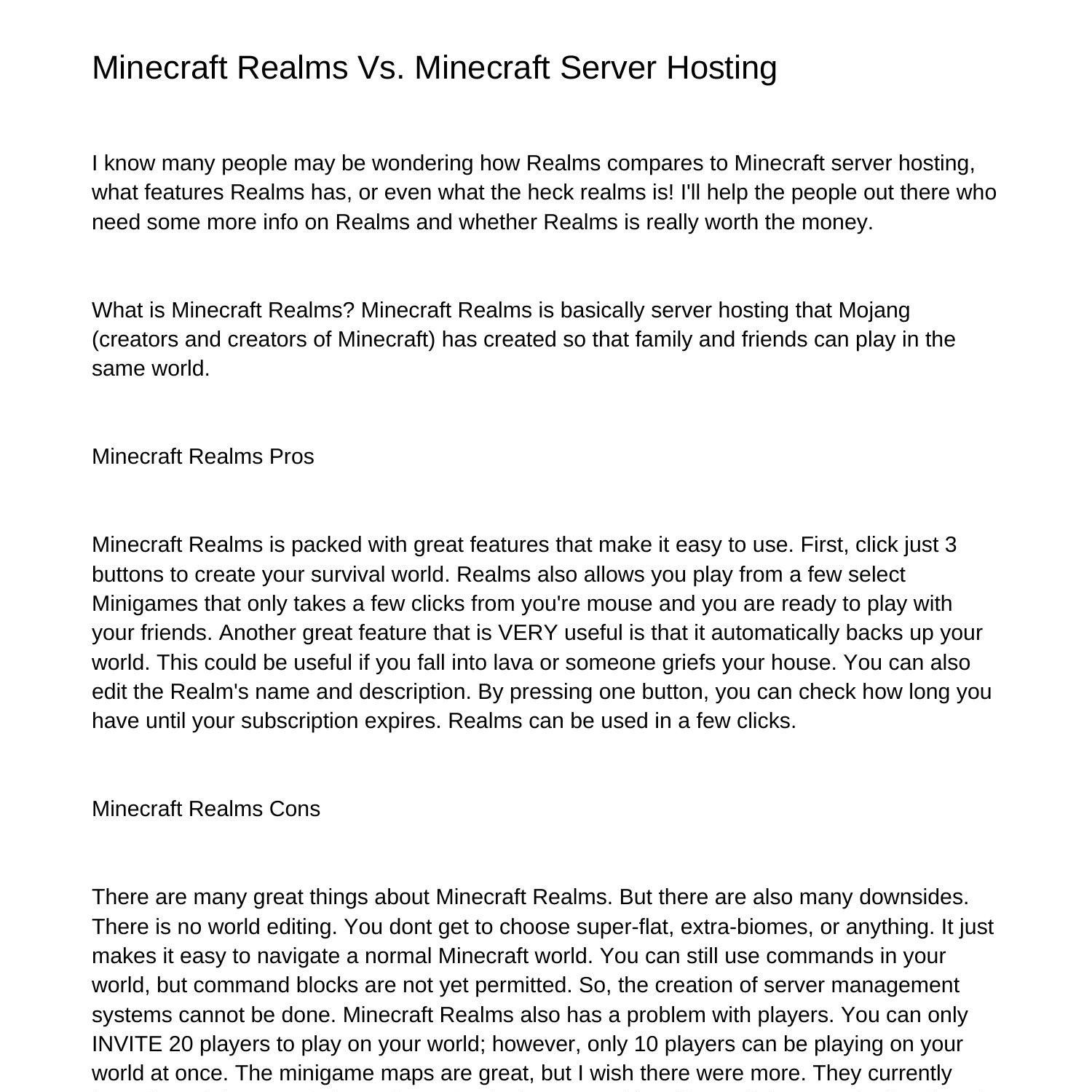 Minecraft Realms Vs Minecraft Server Hostingqwpit.pdf.pdf | DocDroid
