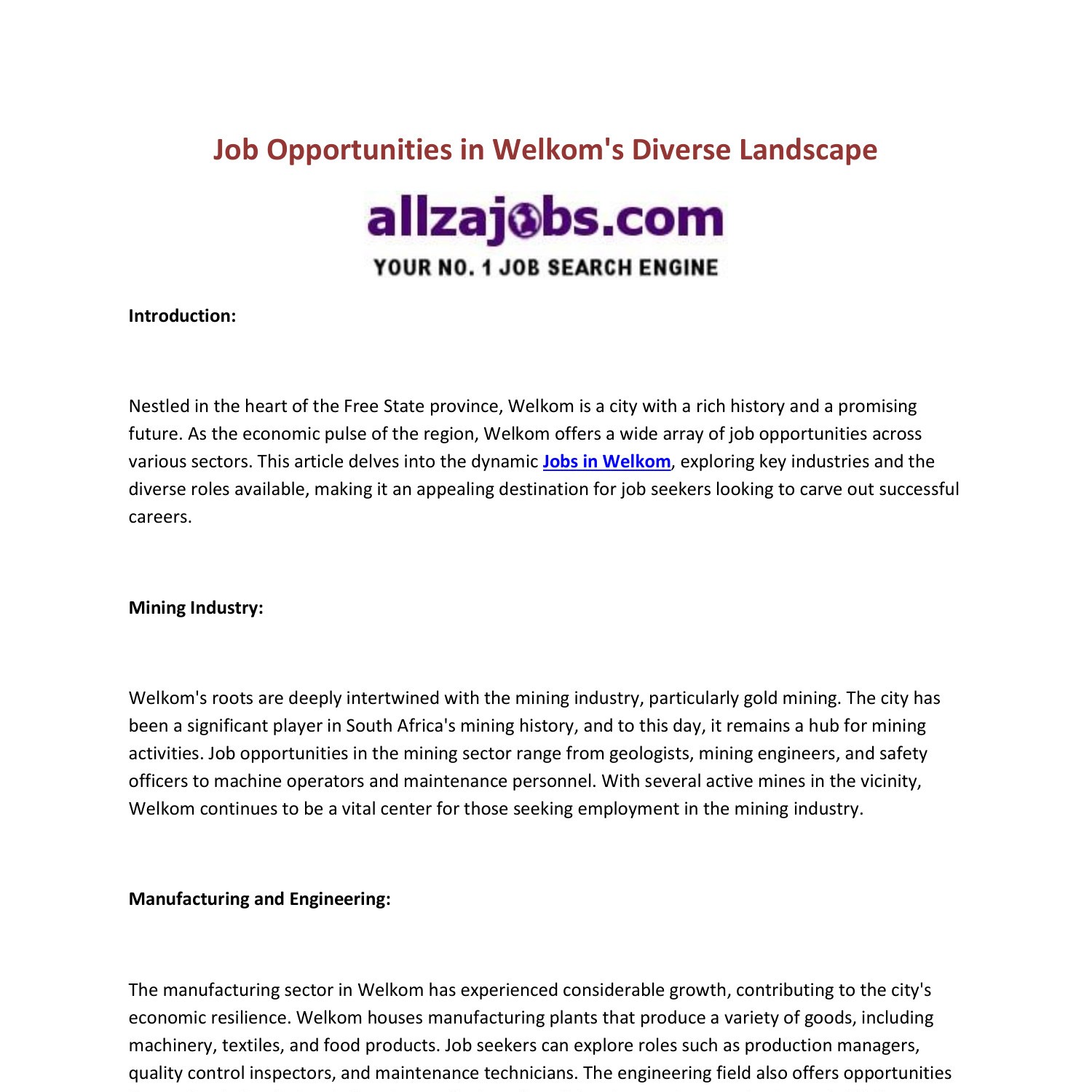 Job Opportunities in Welkom's Diverse Landscape.pdf | DocDroid