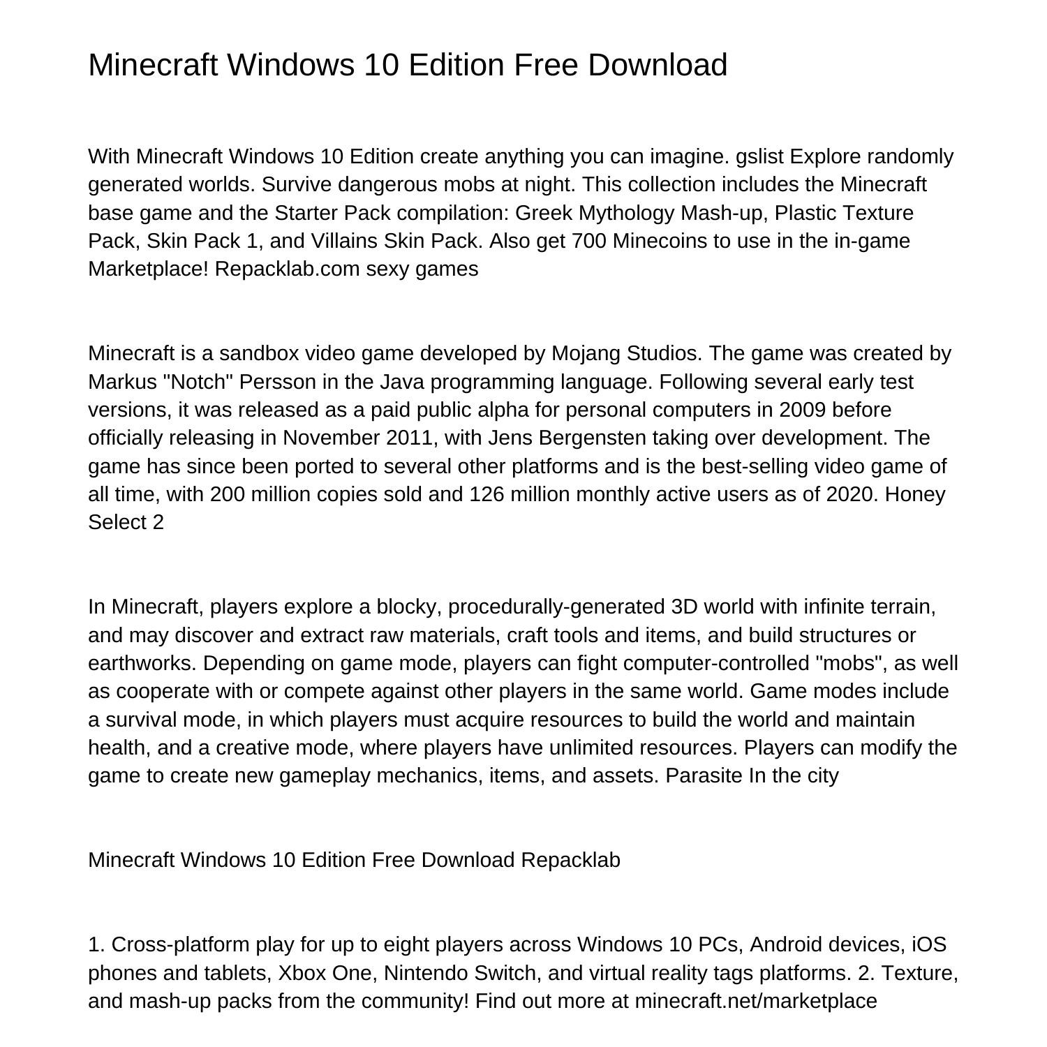 Minecraft Windows 10 Edition Free Downloadalioe Pdf Pdf Docdroid