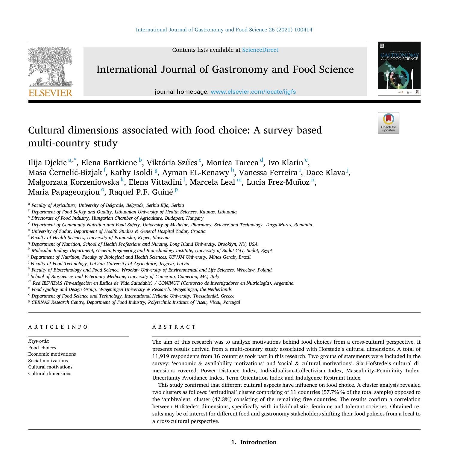 Cultural dimensions associated with food choice_A survey based multi ...