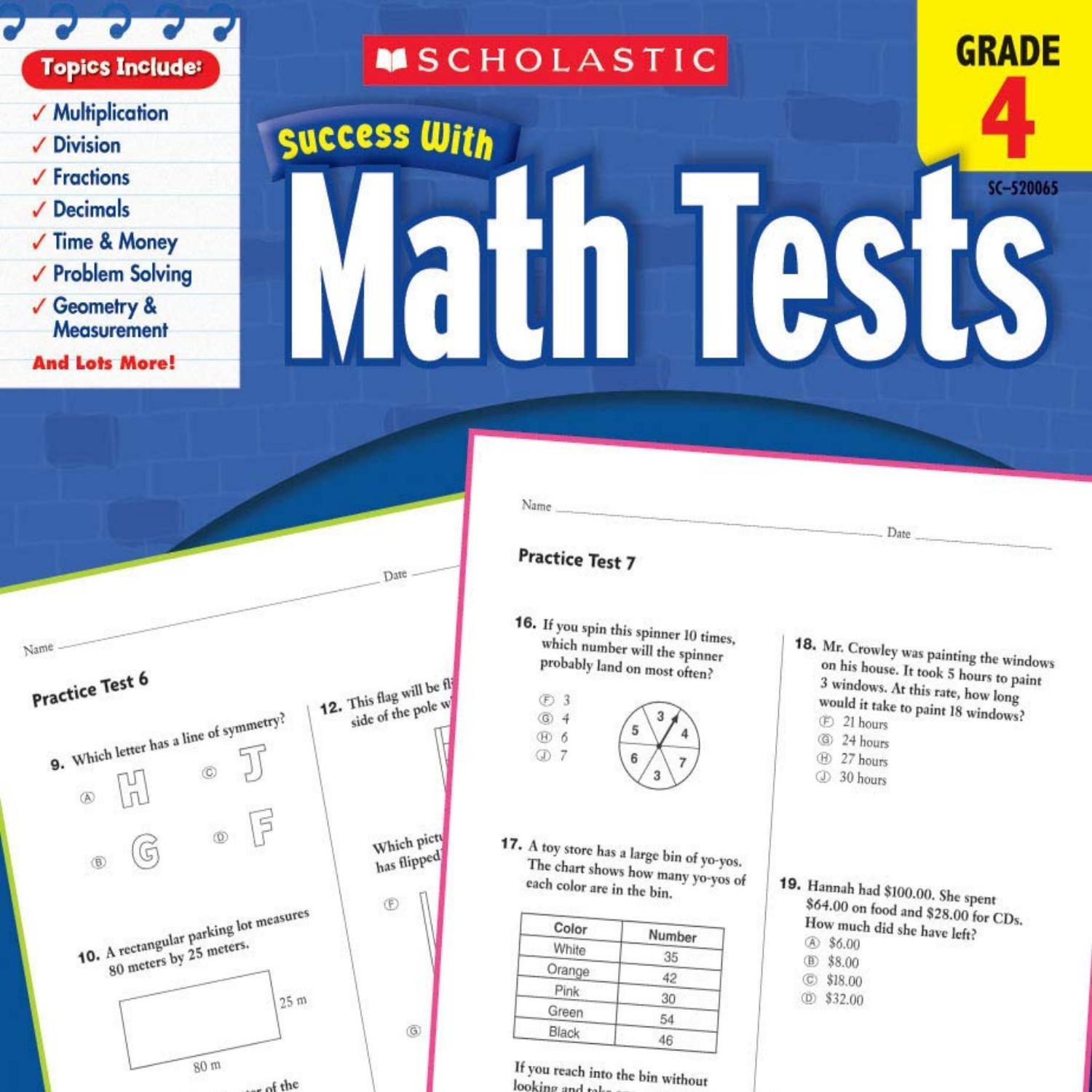 READ Scholastic Success with Math Tests Grade 4 Scholastic Success with ...