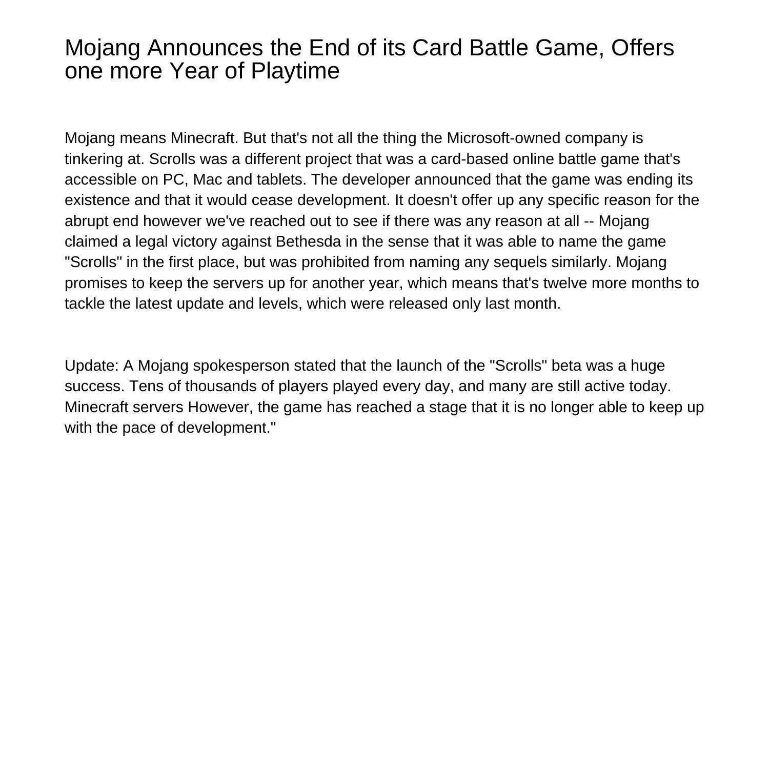 Mojang Retires its Card Battle Game and Offers one more Year of ...
