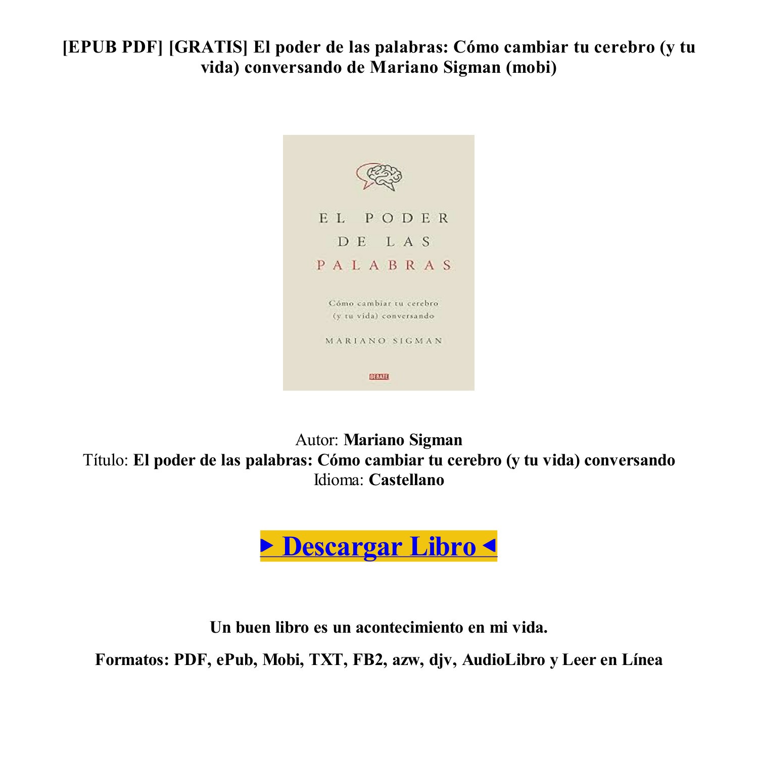 (PDF EPUB) [LIBRO] El poder de las palabras Cómo cambiar tu cerebro (y ...
