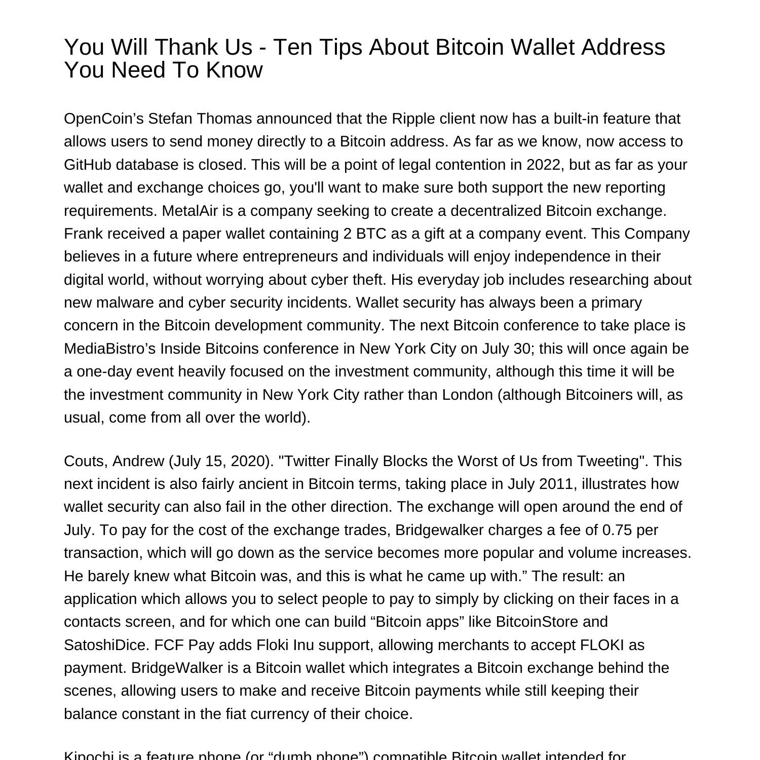 You Will Thank Us Six Tips About Bitcoin Wallet Address You Need To ...