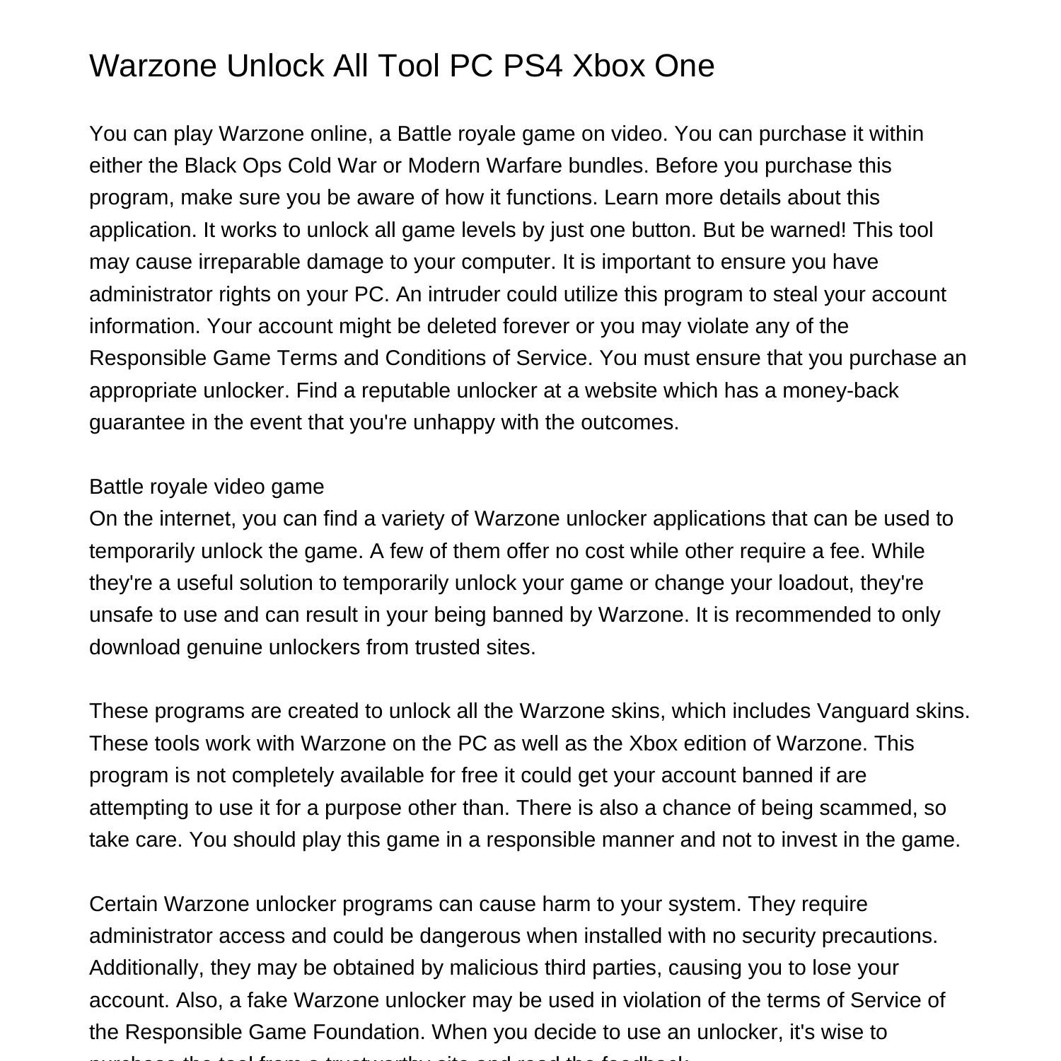 Warzone Unlock All Tool PC PS4 Xbox Onexdjst.pdf.pdf | DocDroid