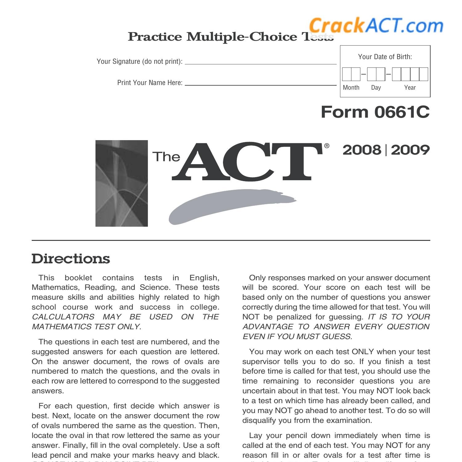2008-9 ACT Form 0661C (also January 2006 ACT) - McElroy Tutoring.pdf ...