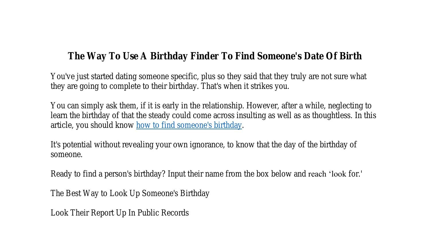 The Way To Use A Birthday Finder To Find Someone.pdf | DocDroid