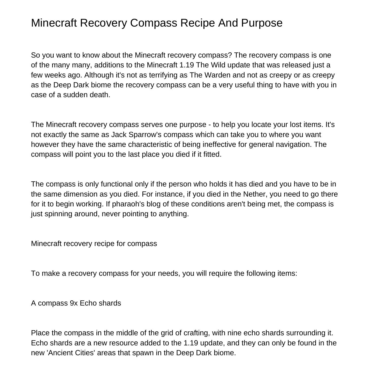 Minecraft Recovery Compass Recipe And Its Purposeuvkej.pdf.pdf | DocDroid