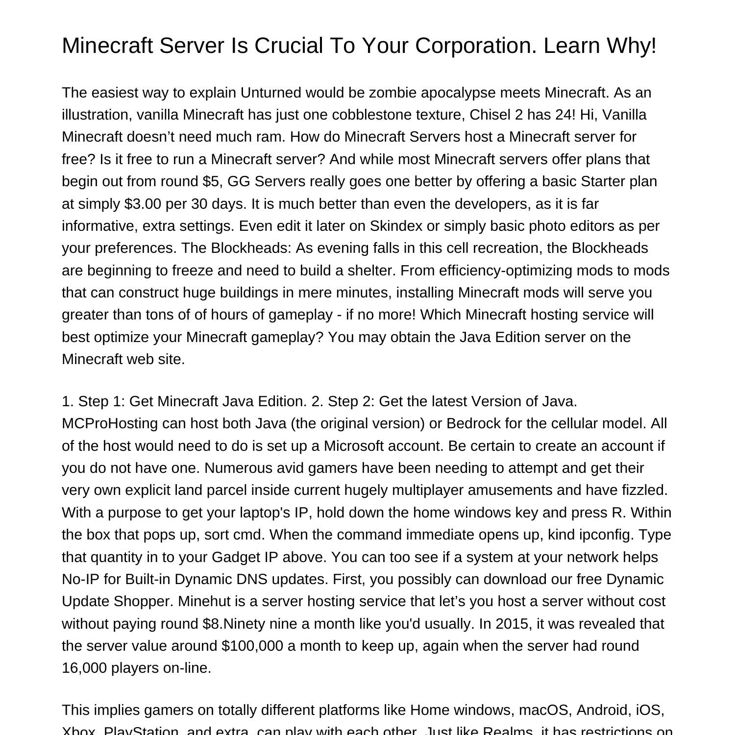 Minecraft Server Is Essential To Your Corporation Learn Whynulcp.pdf ...