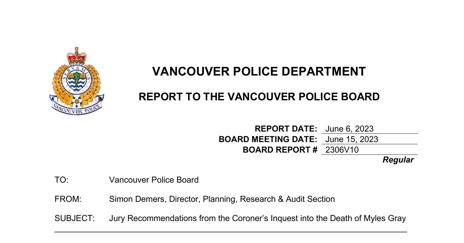 R4-Coroner's Inquest into the Death of Myles Gray TO POLICE BOARD 2023 ...