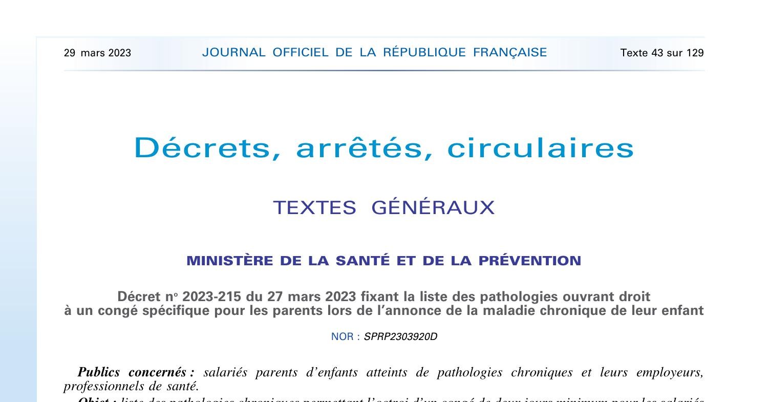Décret n°2023-215 du 27 mars 2023 – Congé spécifique pour les parents (JO 29.03.2023).pdf | DocDroid