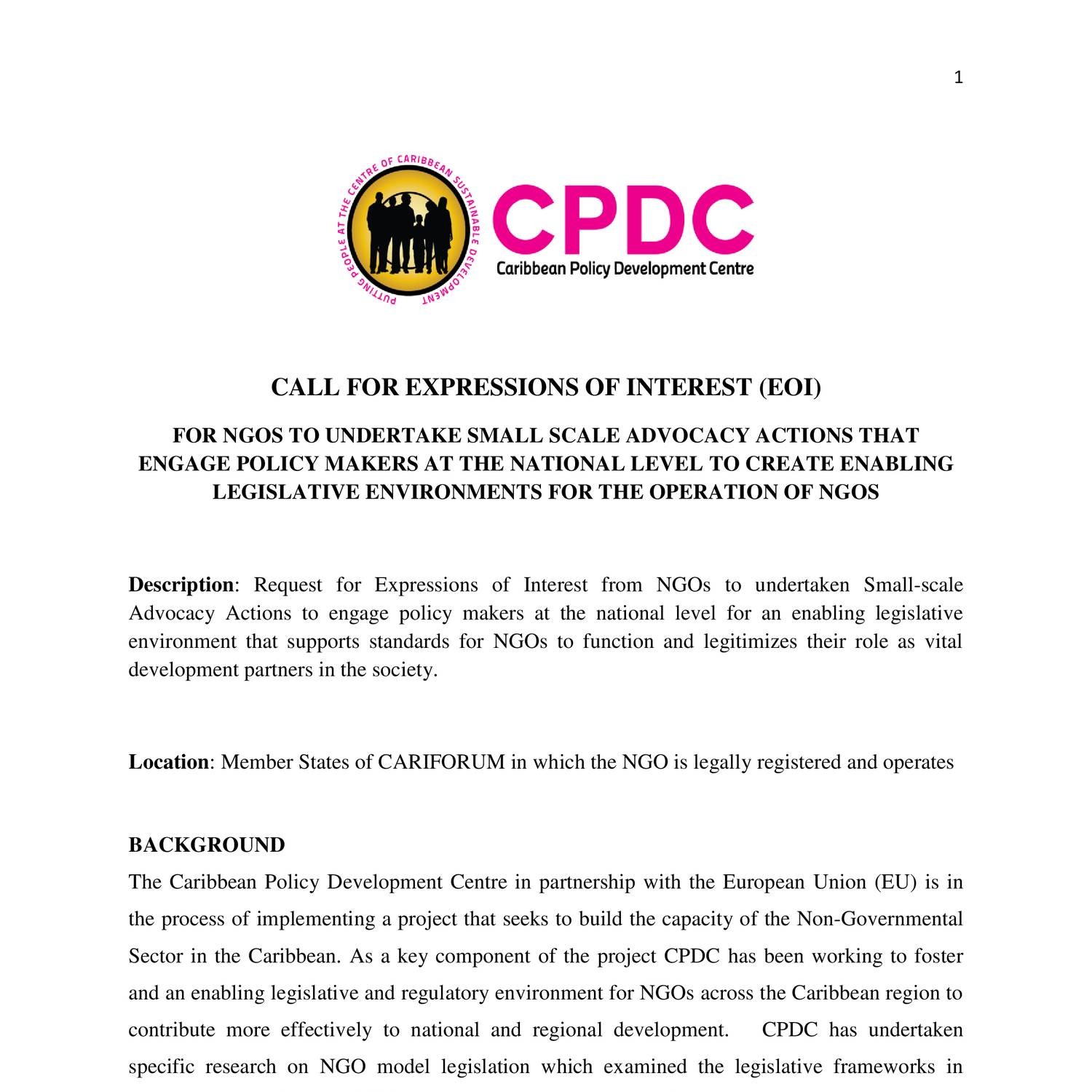 Call for Expressions of Interest NGO Legislation Small Scale Advocacy ...