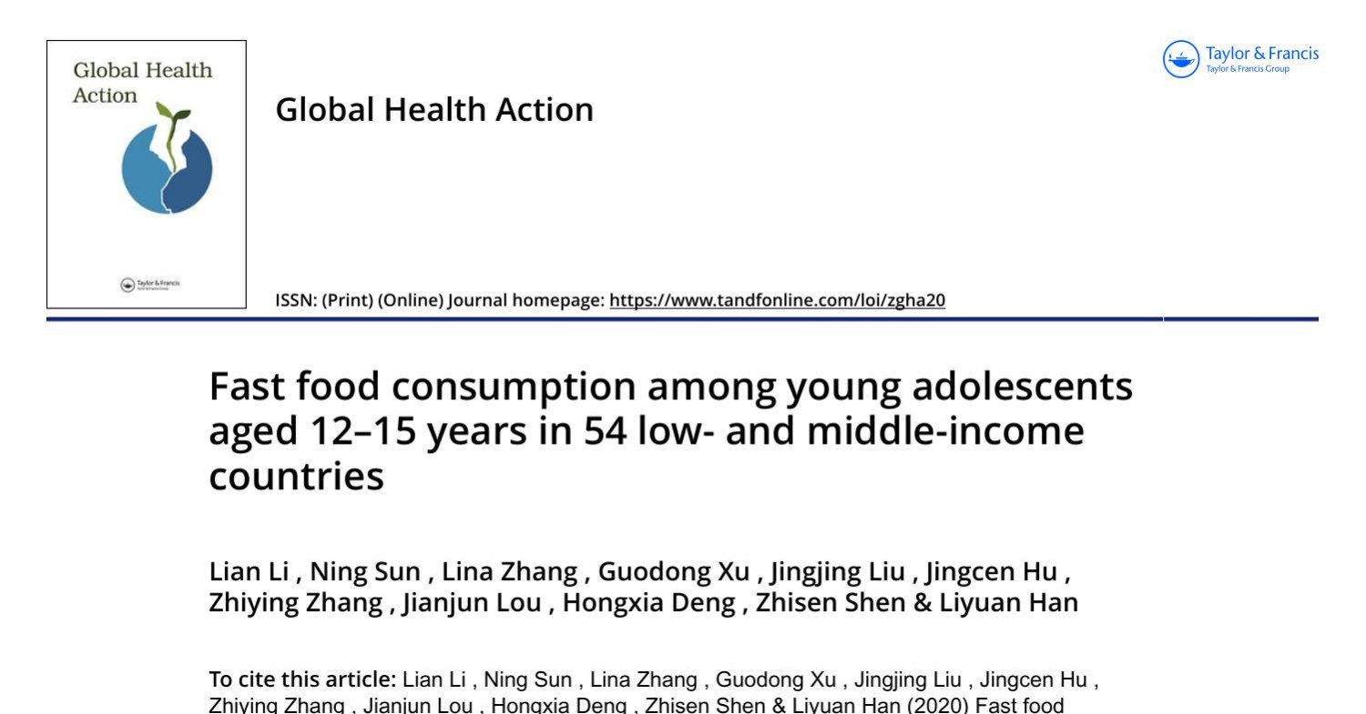 Fast food consumption among young adolescents aged 12 15 years in 54 ...