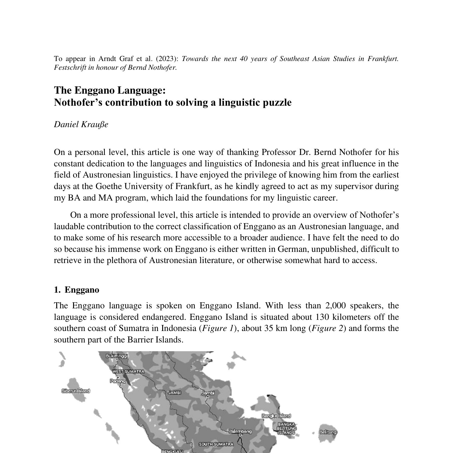The Enggano Language - Nothofer's Contribution to Solving a Linguistic ...