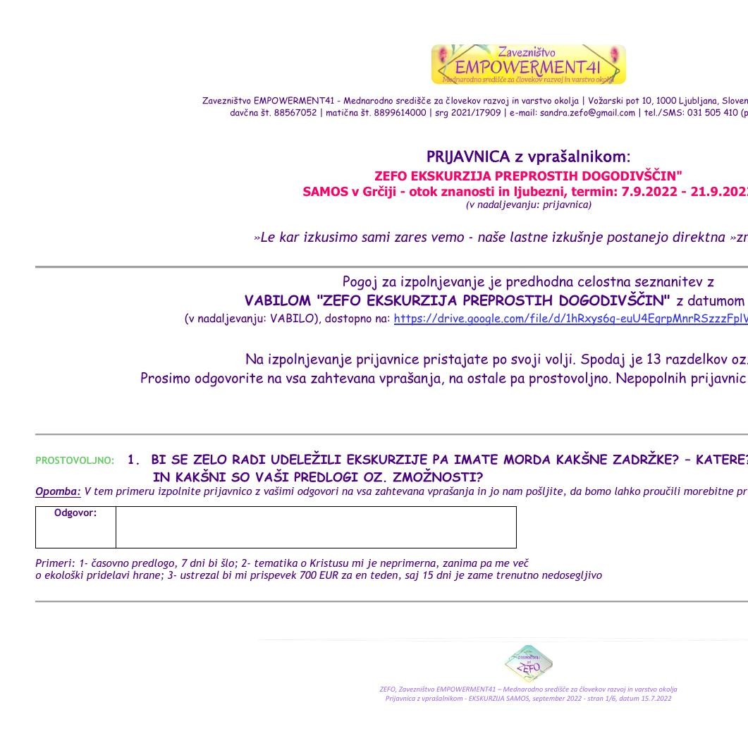 PRIJAVNICA z vprašalnikom - word - ZEFO ekskurzija Samos, Grčija 7.9 ...