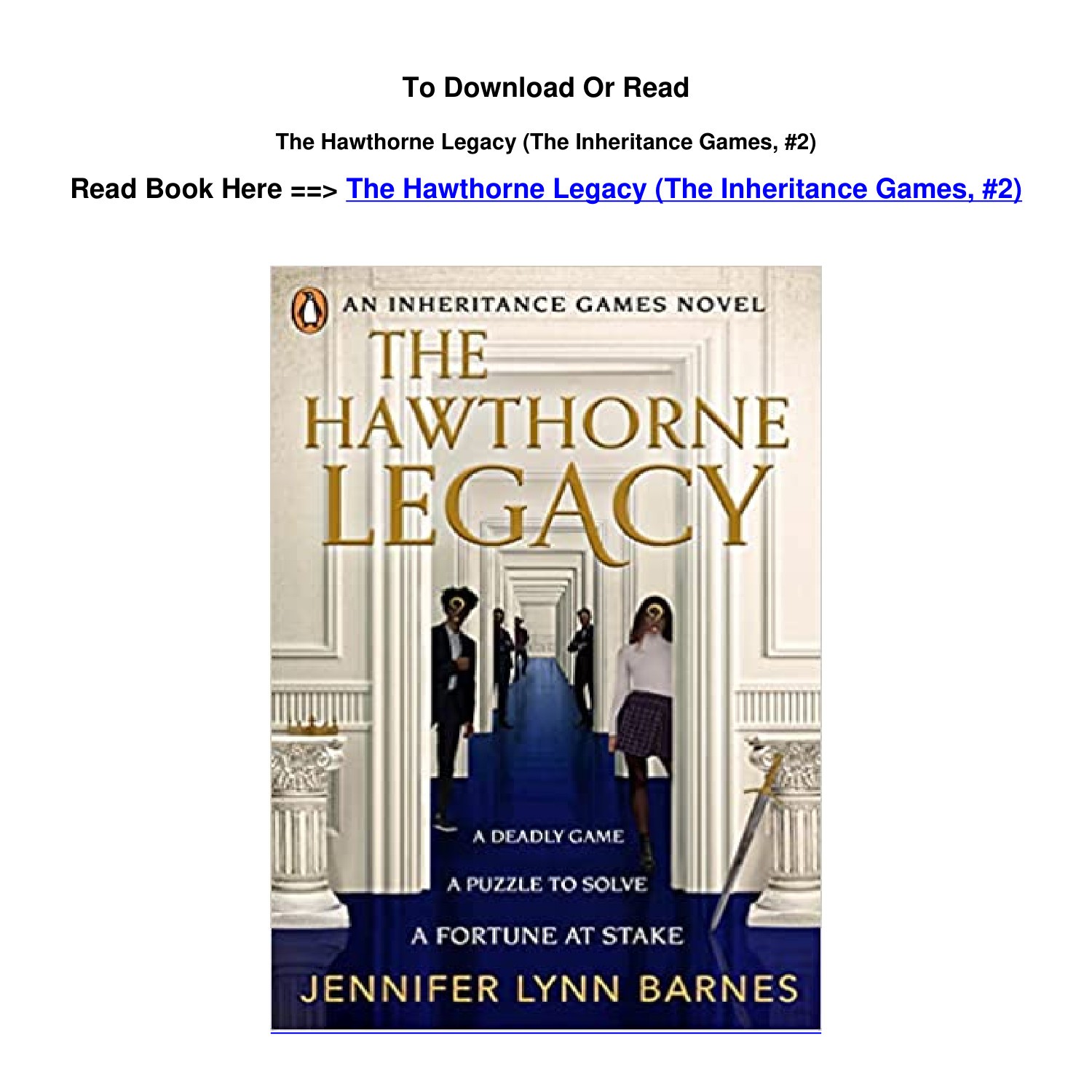 EPUB Download The Hawthorne Legacy The Inheritance Games 2 by Jennifer ...