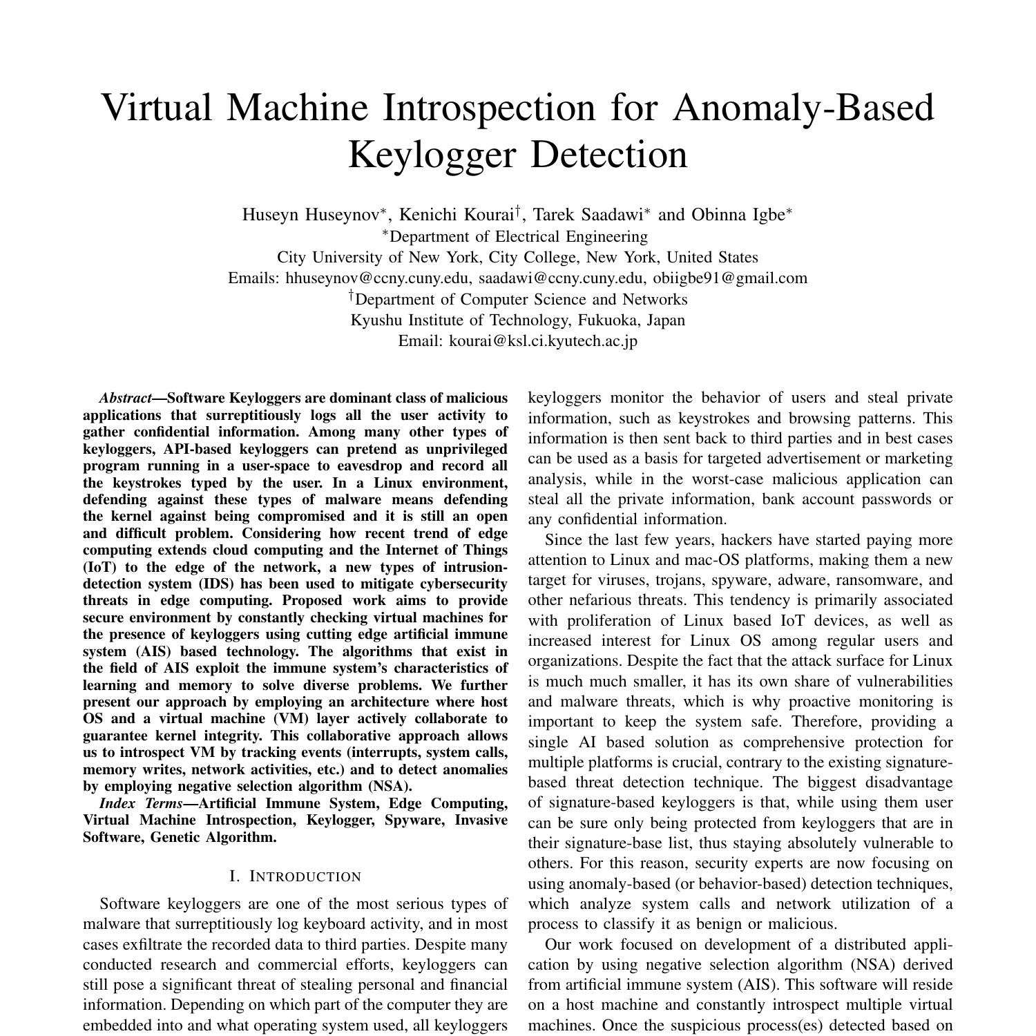 Virtual Machine Introspection For Anomaly Based Keylogger Detectionpdf Docdroid