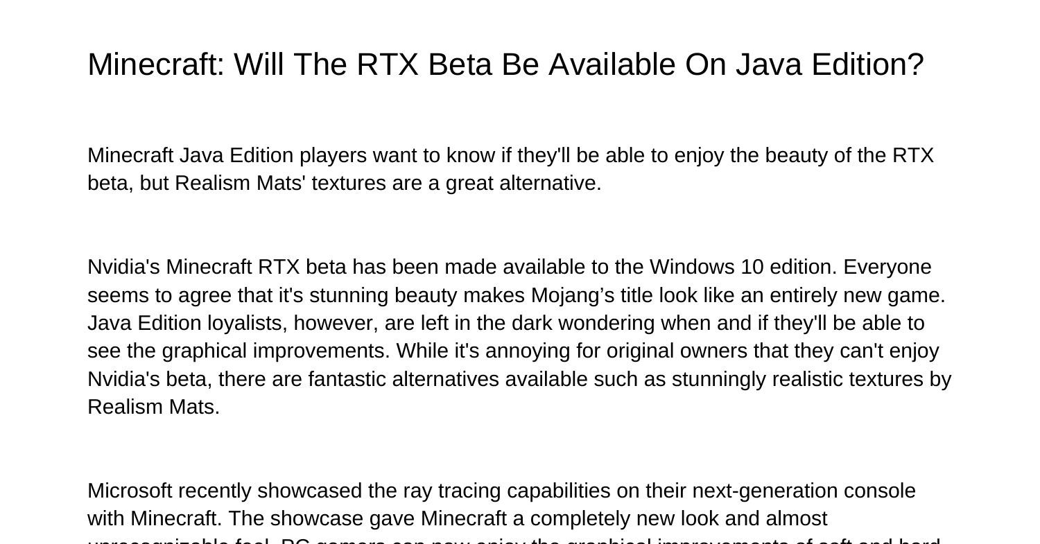 Minecraft Will The RTX Beta Be Available In Java Editionlcput.pdf.pdf ...