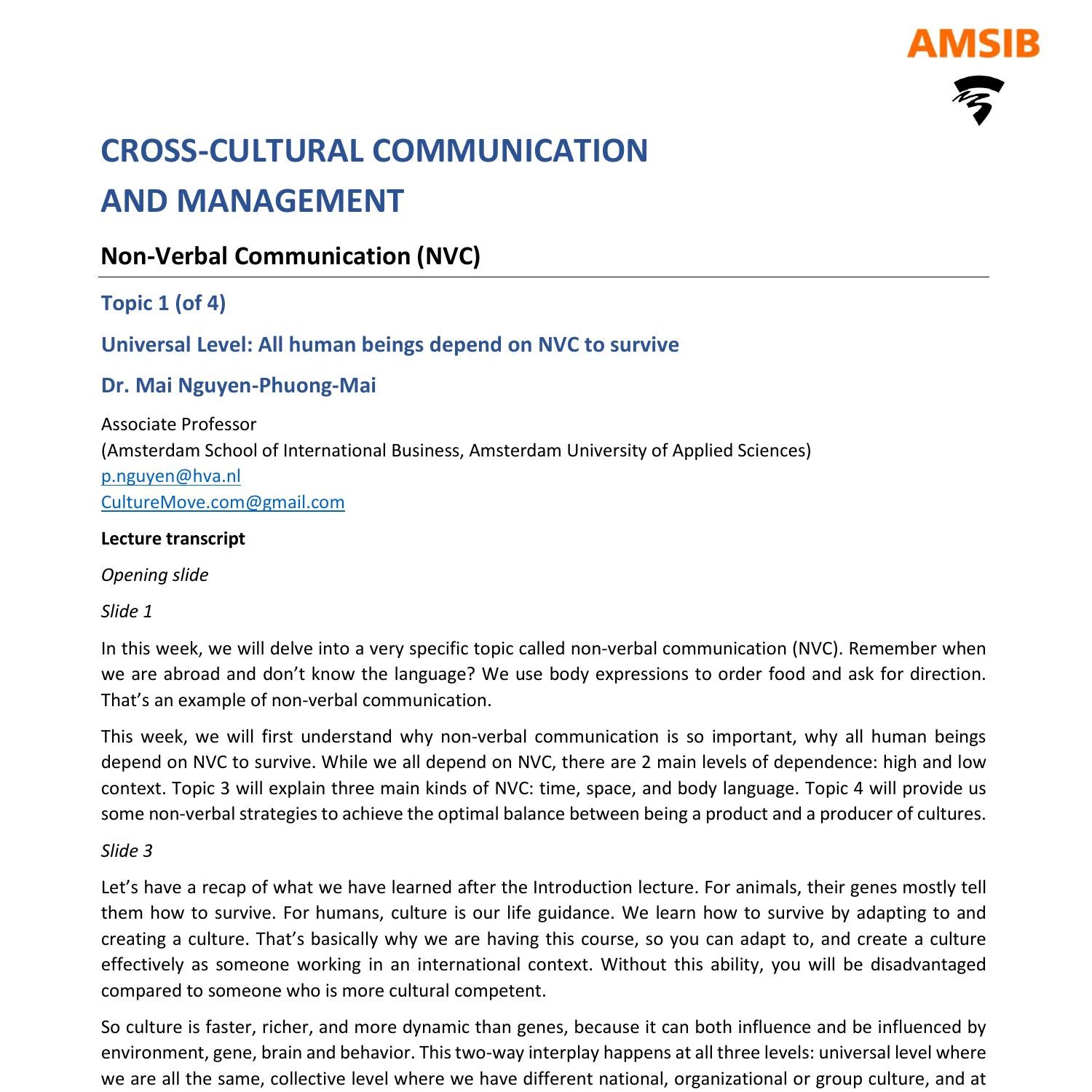 Non-verbal Communication. Topic 1 (of 4). Lecture transcript.pdf | DocDroid