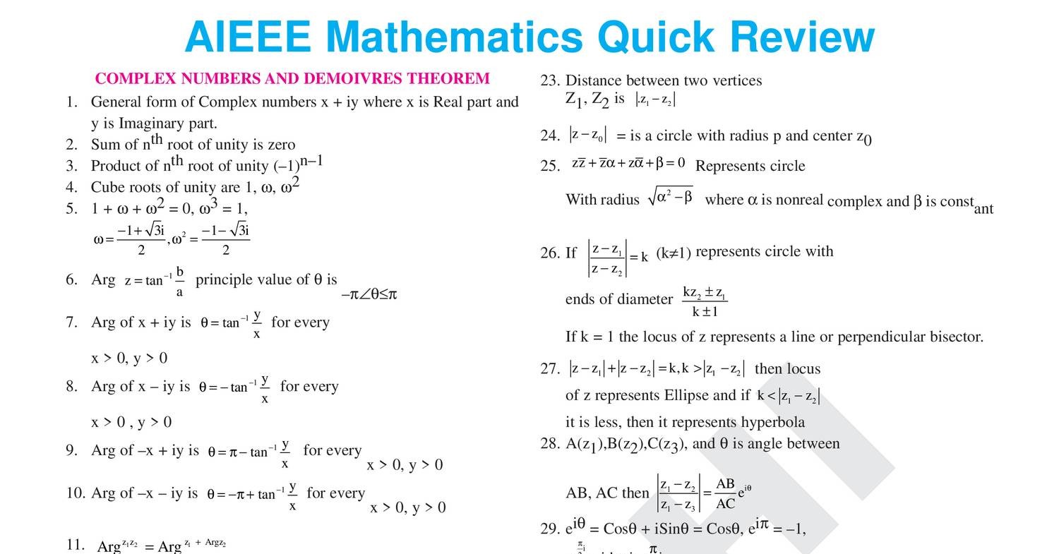Maths Formula Sheet pdf DocDroid