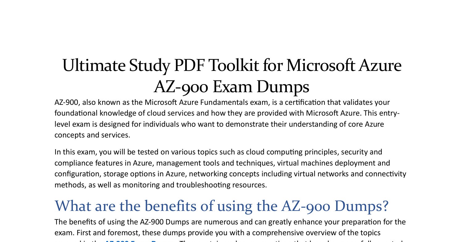 Ultimate Study PDF Toolkit for Microsoft Azure AZ-900 Exam Dumps.pdf | DocDroid
