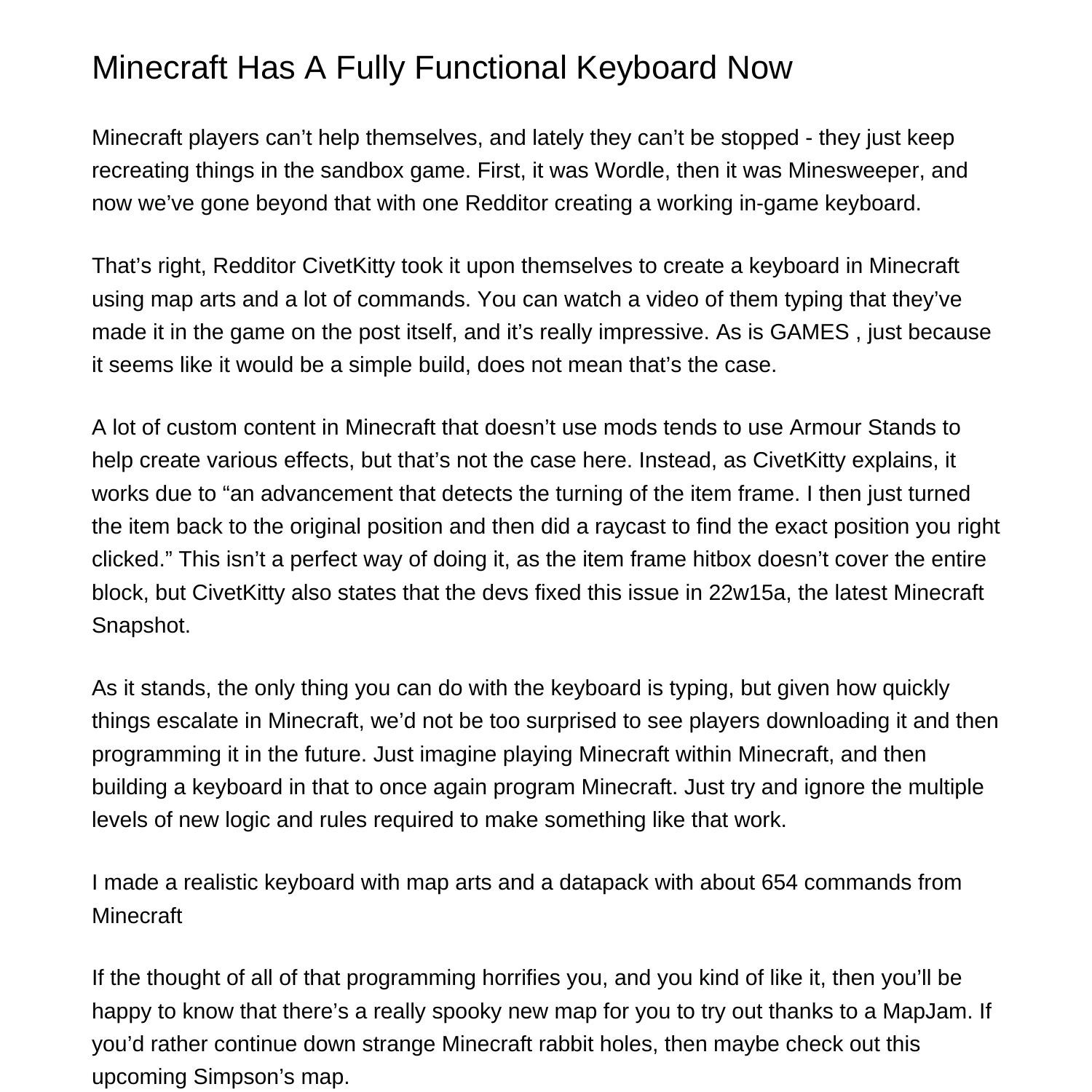 Minecraft Has A Fully Functional Keyboard Nowqcdey.pdf.pdf | DocDroid