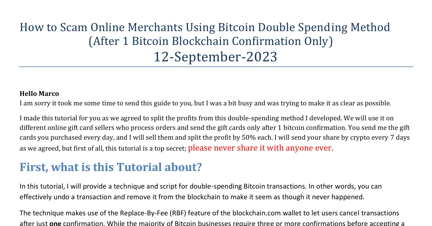 Top Secret Bitcoin Double Spending Tutorial and Script.pdf | DocDroid