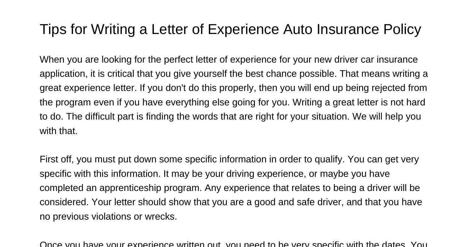 Tips for Writing a Letter of Experience Auto Insurance Policyjuoih.pdf ...